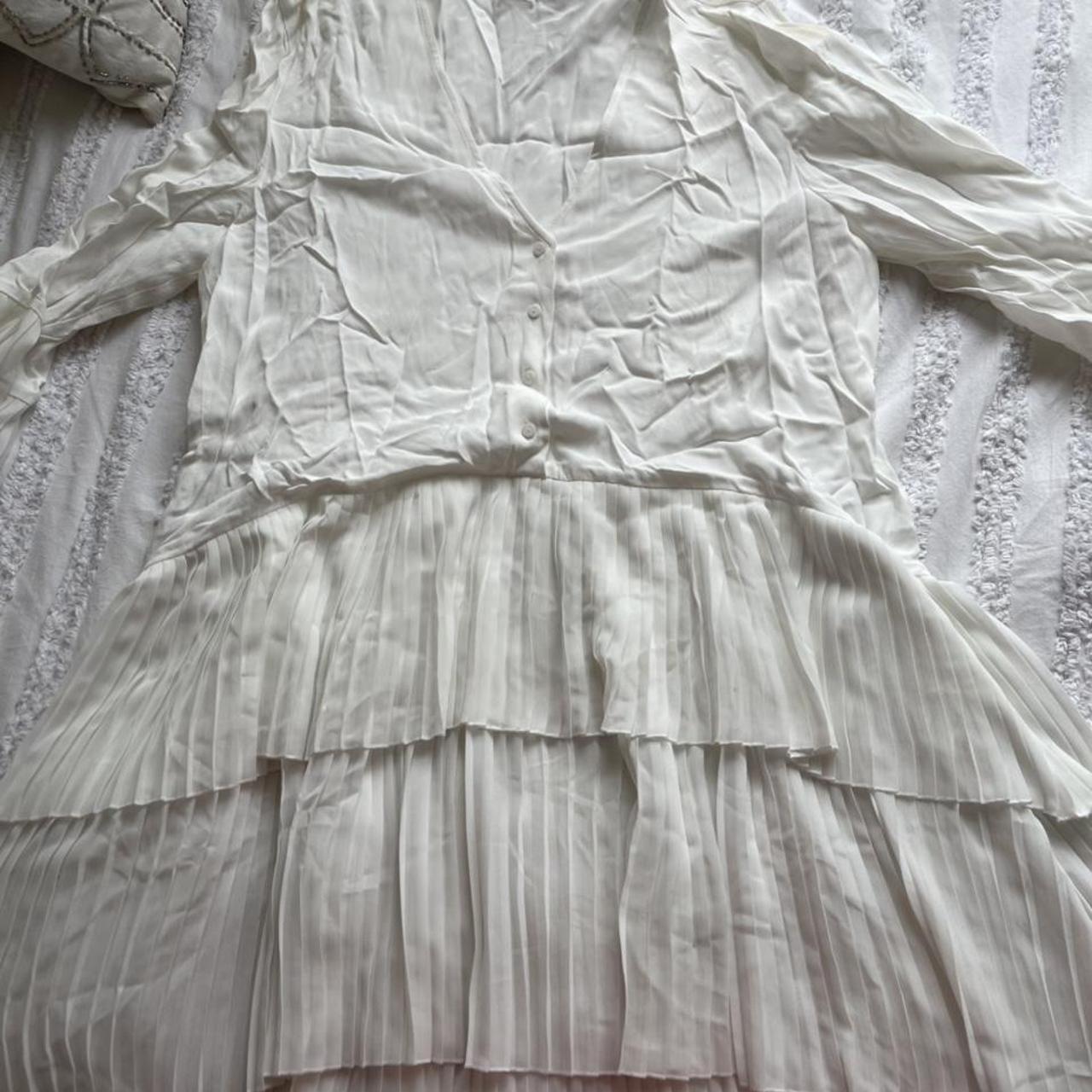 Zara white chiffon dress - bell sleeves, ruffles - Depop