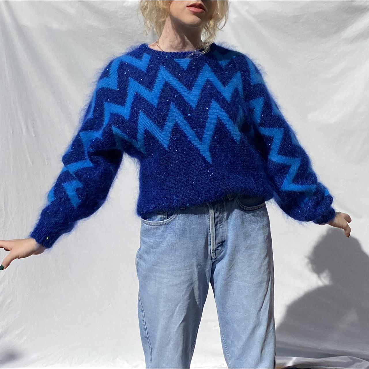 80s vintage bright blue carducci sweater. blue... - Depop