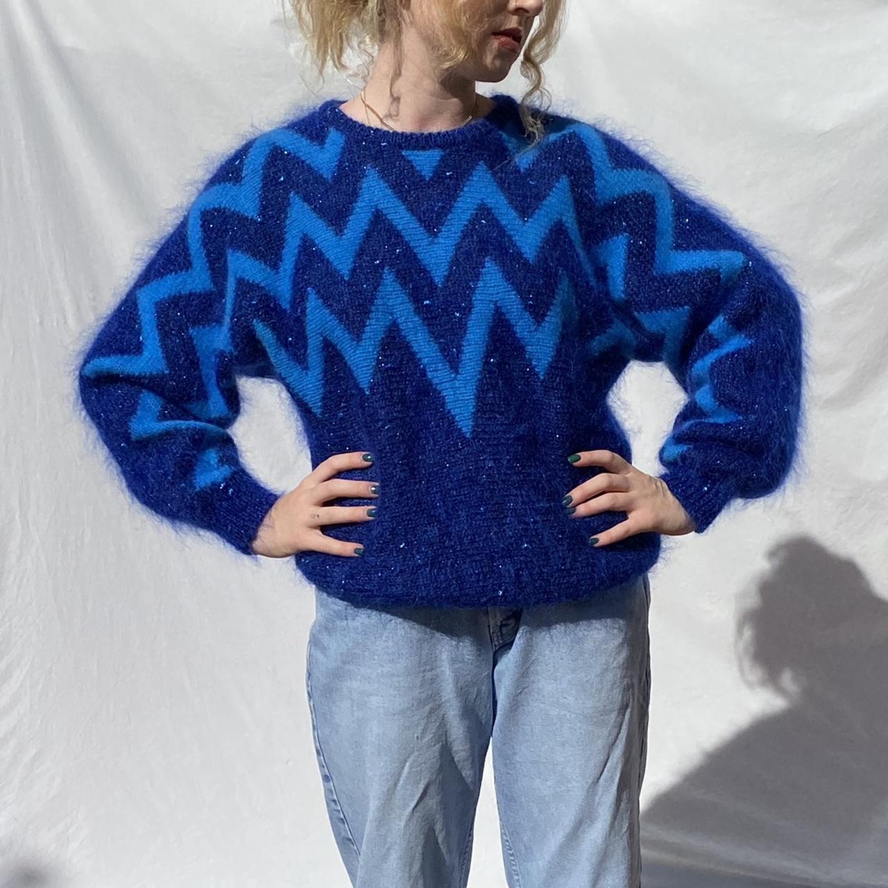 80s vintage bright blue carducci sweater. blue... - Depop