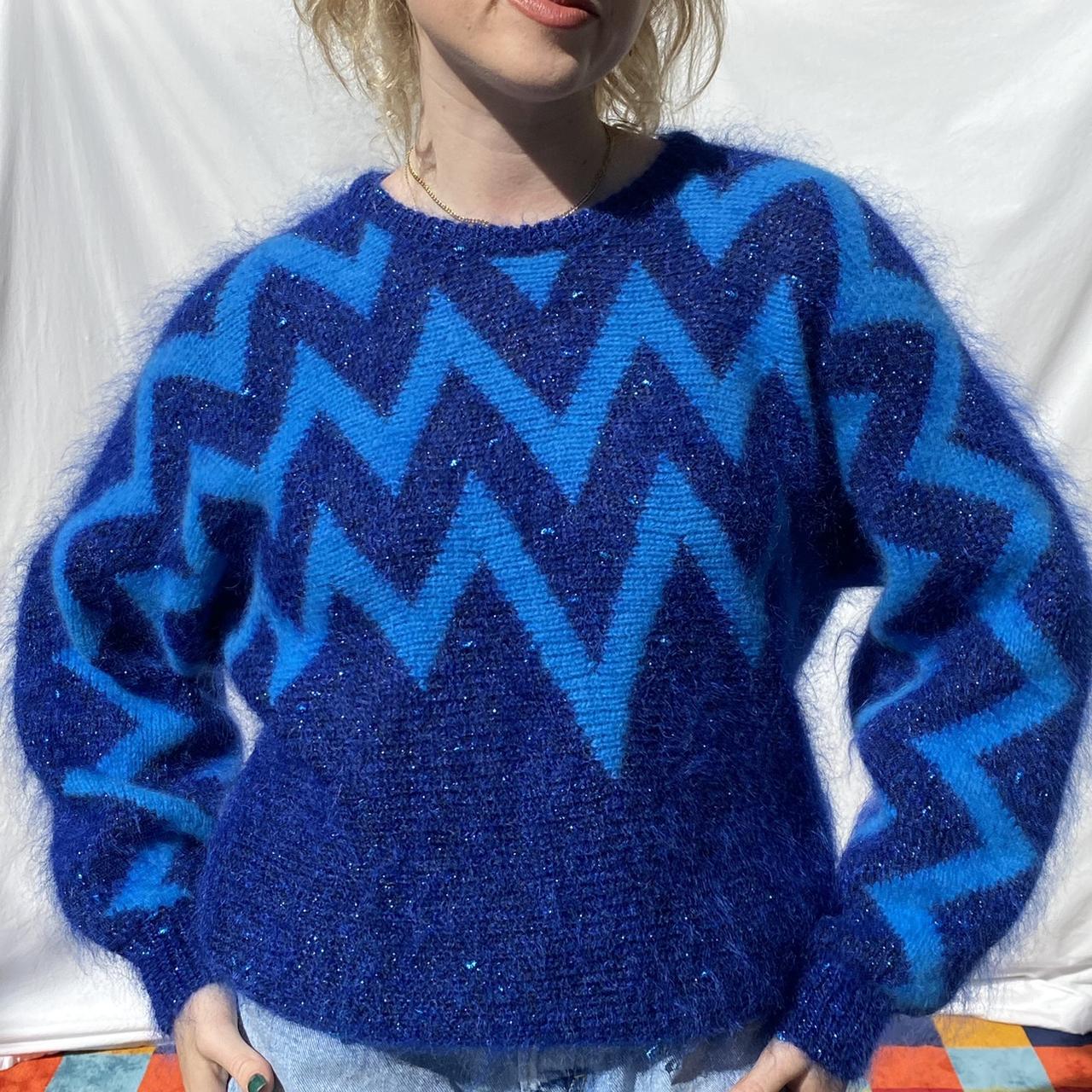 80s vintage bright blue carducci sweater. blue... - Depop