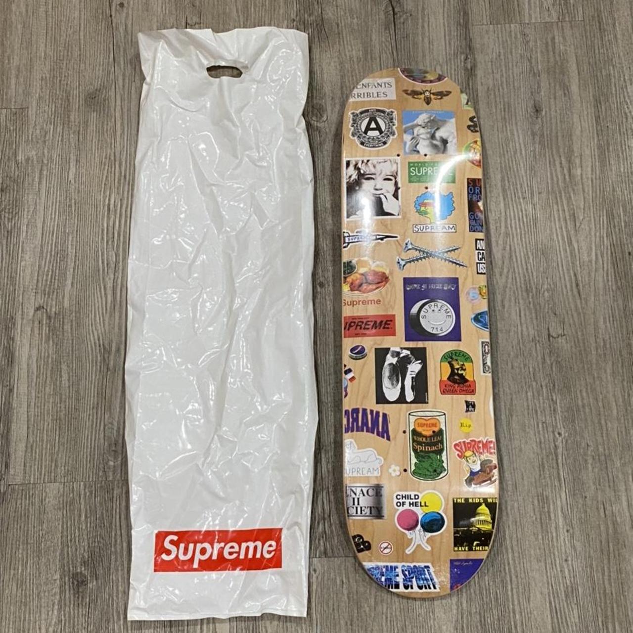 SUPREME NEW YORK STICKERS SKATEBOARD DECK TAN NEW - Depop