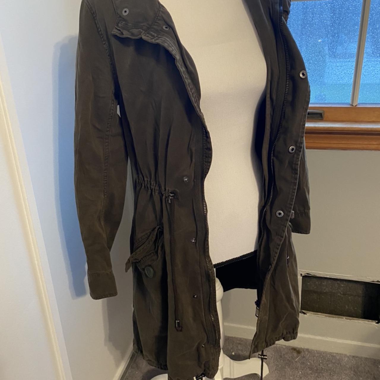 Army green long cargo jacket. Only use a couple... - Depop