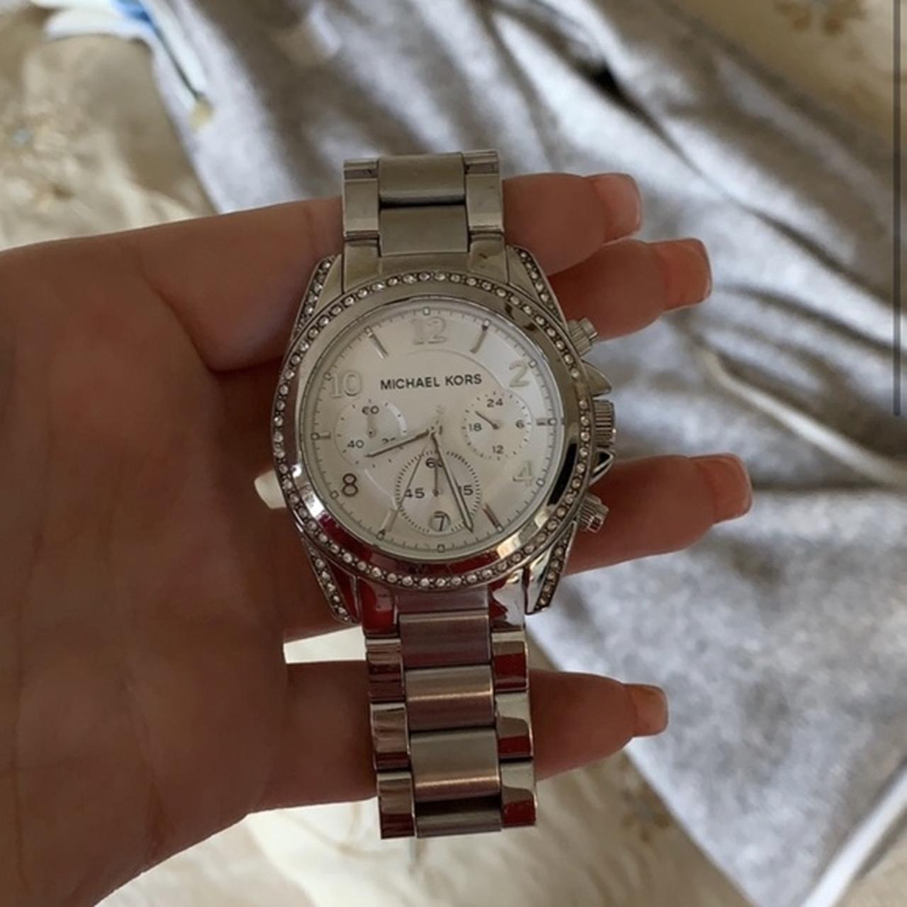 silver Michael Kors watch with crystals around the... - Depop