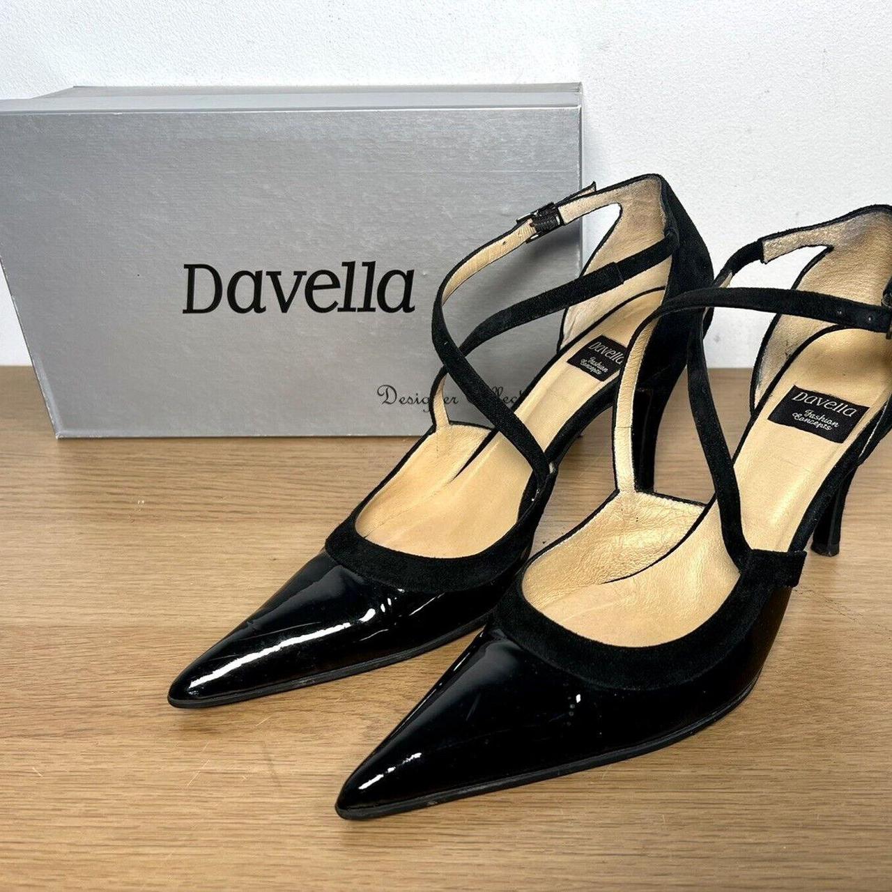 Vintage Davella Black Suede Patent Stiletto Shoes... - Depop