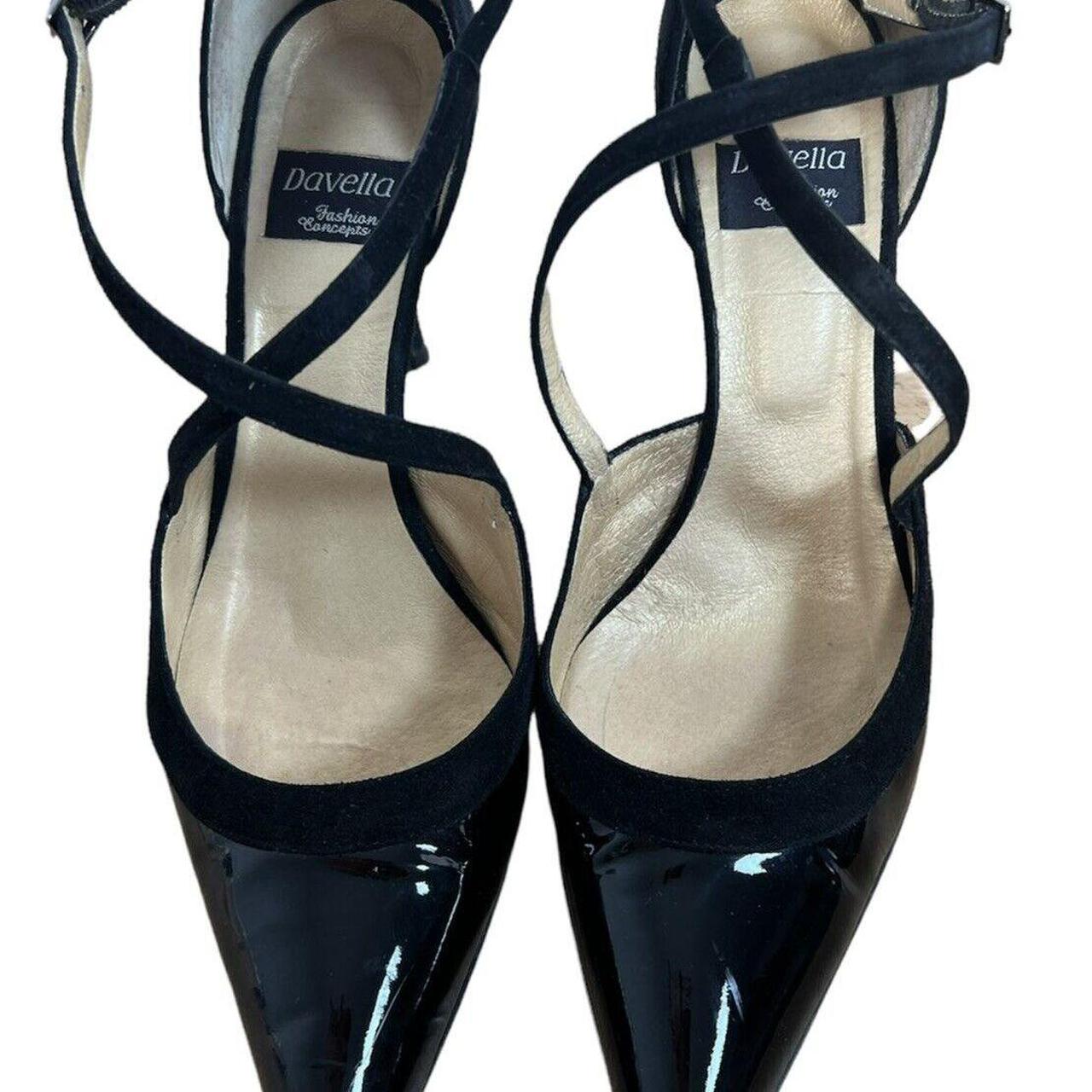 Vintage Davella Black Suede Patent Stiletto Shoes... - Depop