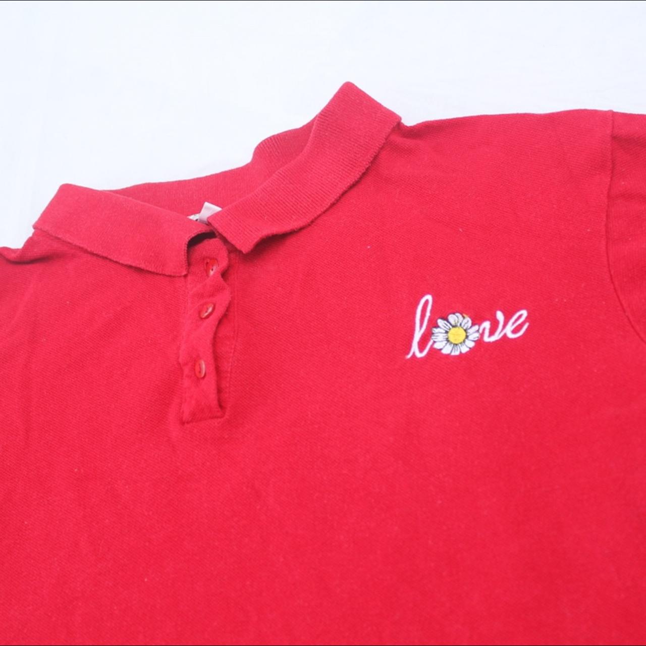 Small/medium bright red rugby style cropped 100%... - Depop