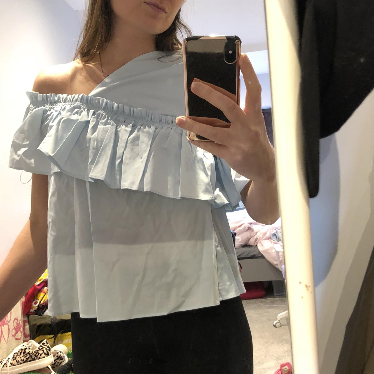 Topshop light baby blue frill detail top never been... - Depop