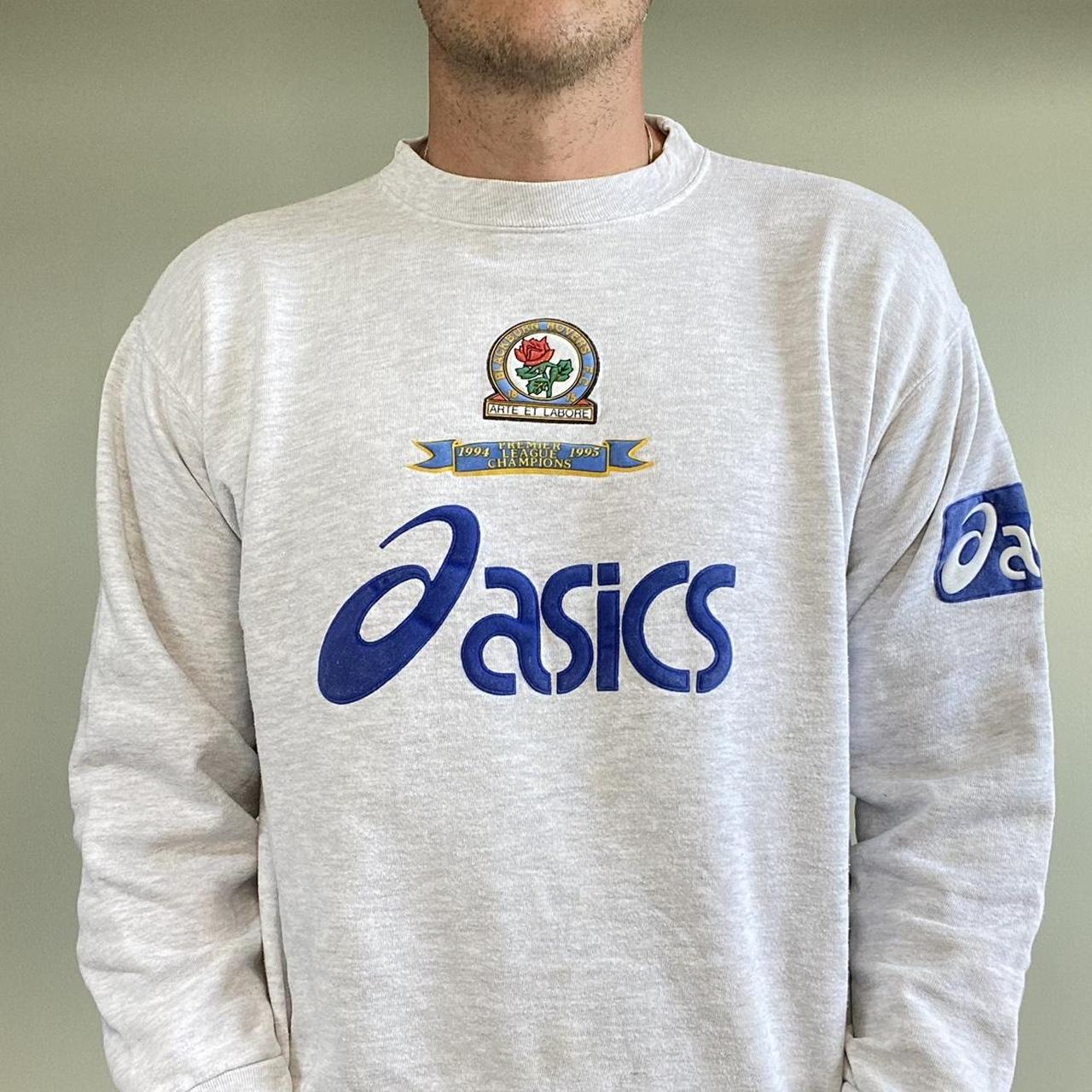 ASICS Men's Grey and Black Sweatshirt | Depop