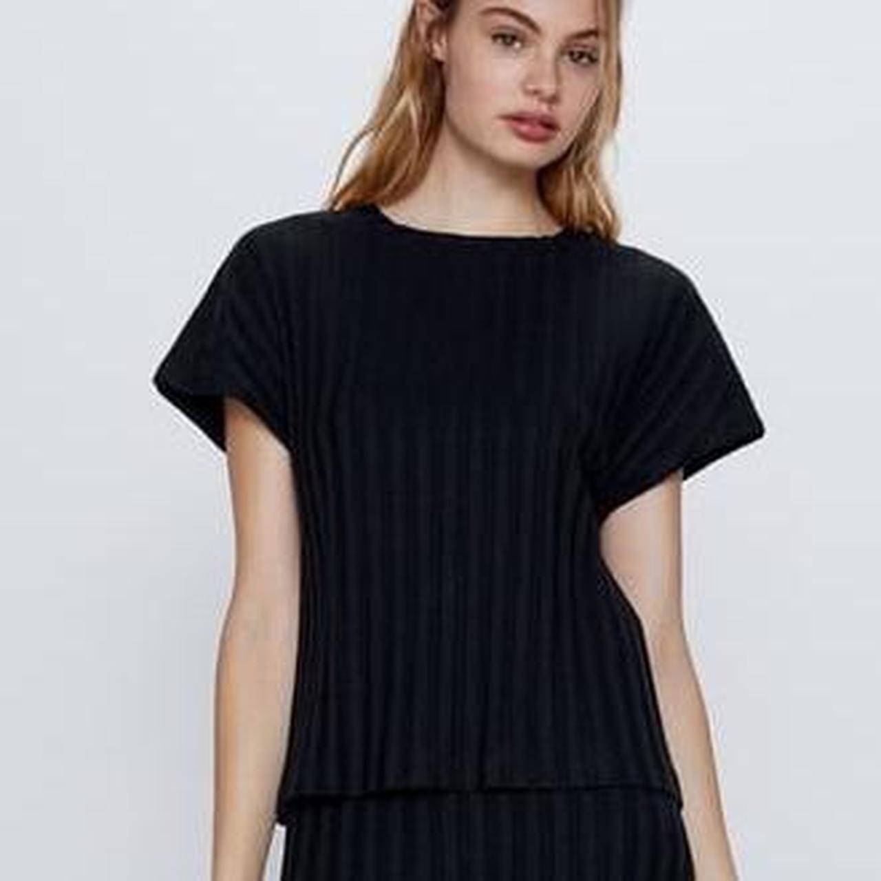Zara black ribbed shirt ~ Size M ~ only worn once... - Depop