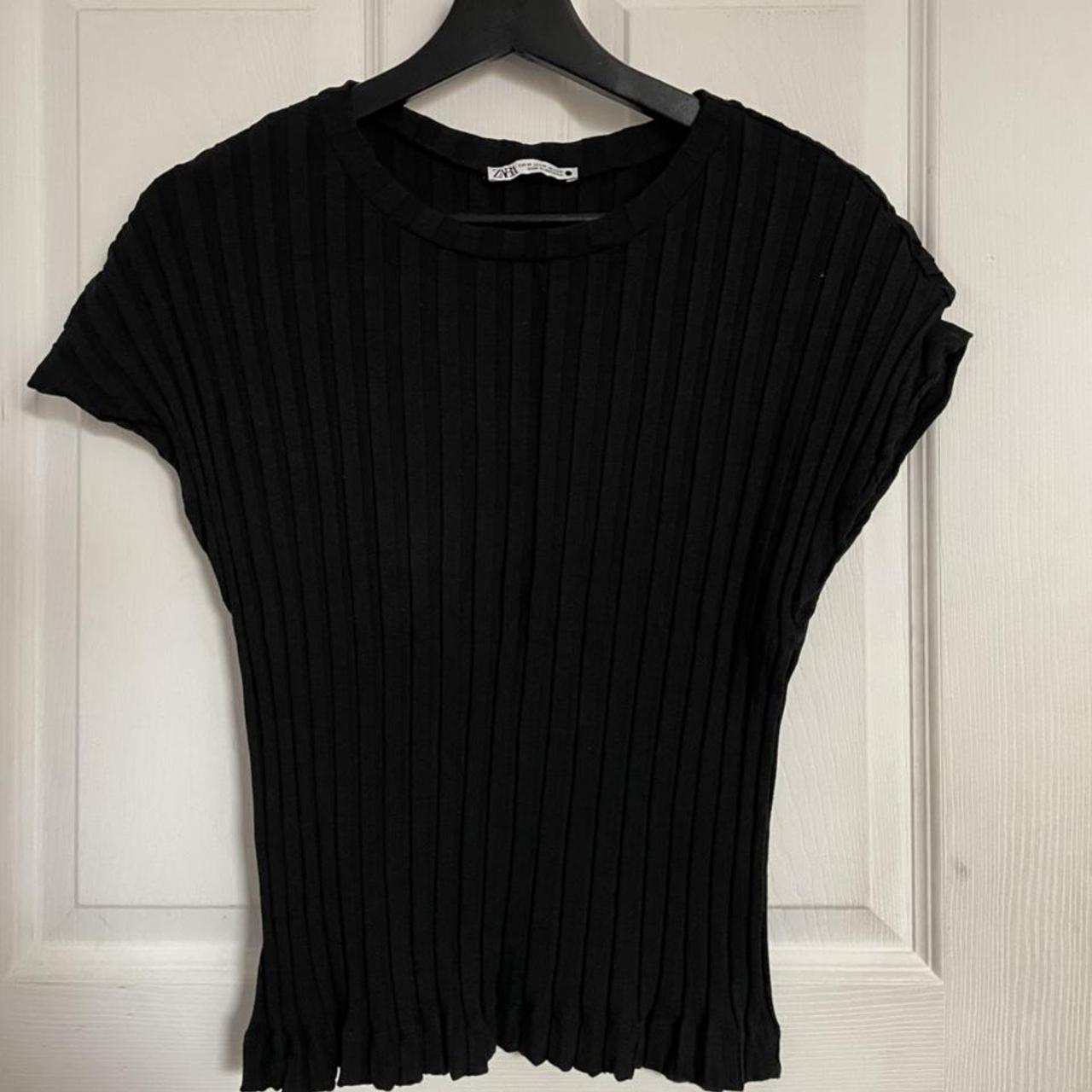 Zara black ribbed shirt ~ Size M ~ only worn once... - Depop