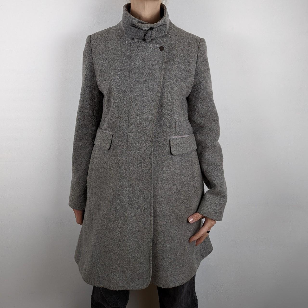 Vintage next grey wool blend coat with concealed zip... - Depop