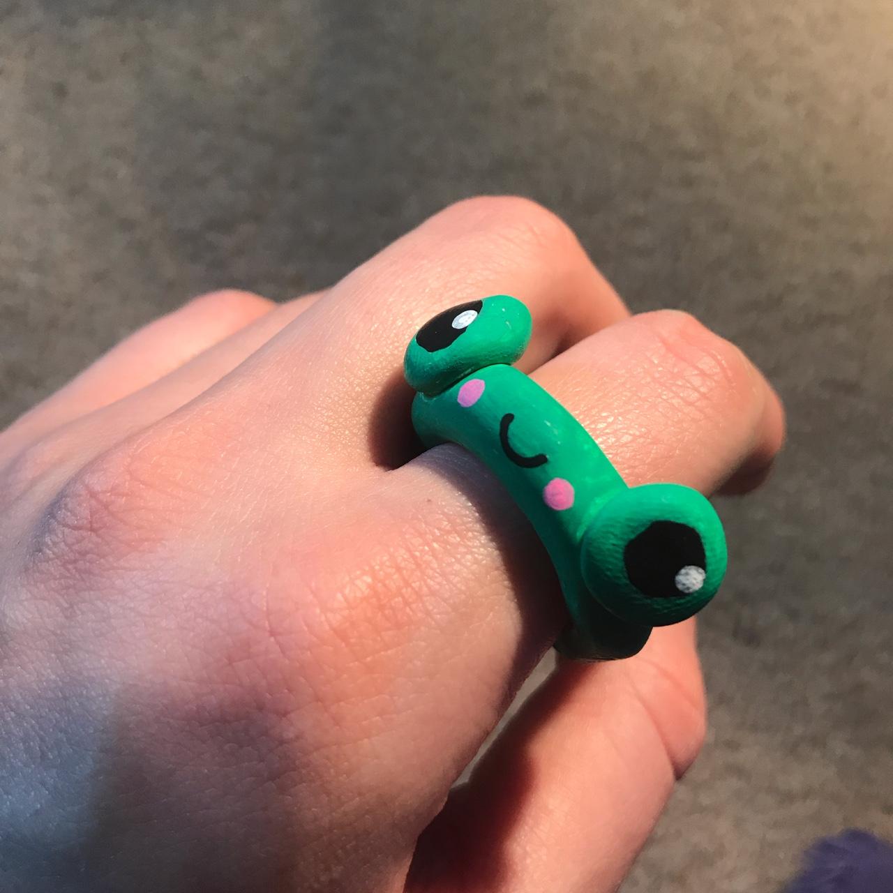 handmade and hand painted polymer clay frog ring!... - Depop