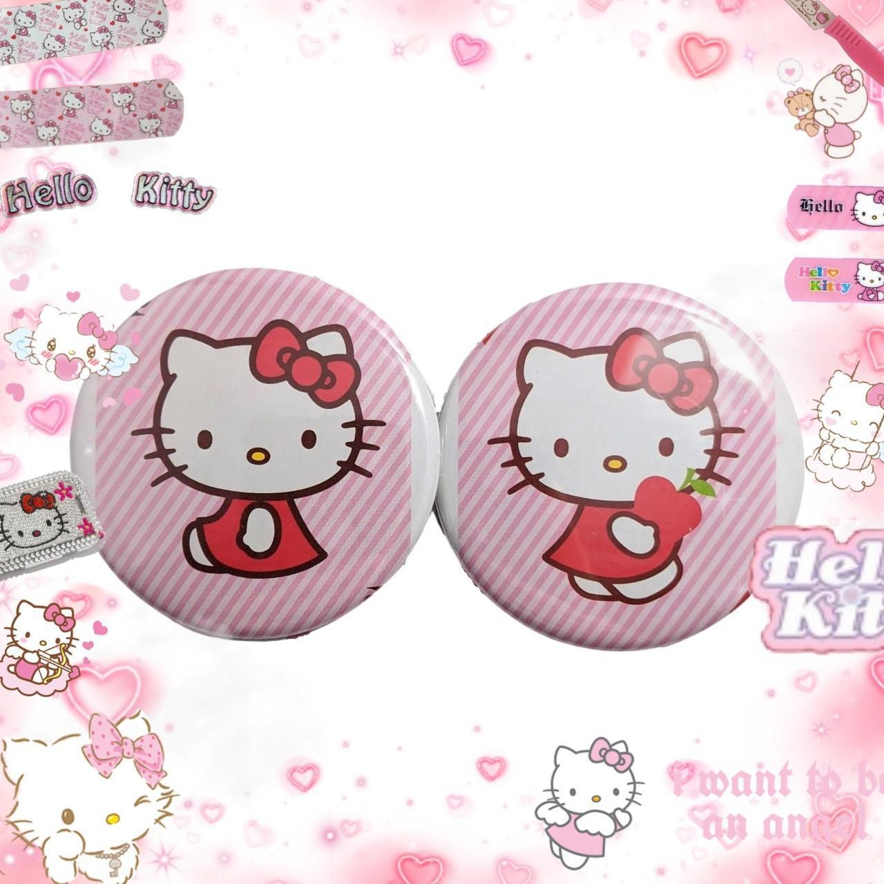 Kawaii Hello Kitty Button set of 2 pins 🐱💗 ♡... - Depop