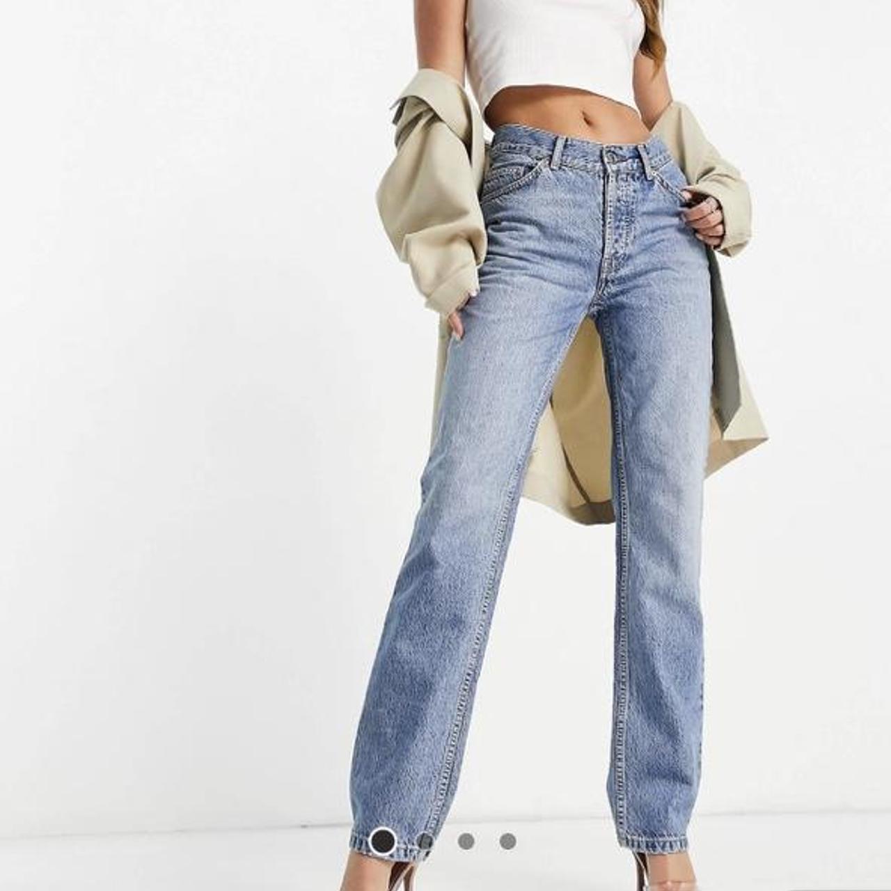 asos jeans straight leg mid rise mid wash size 8... - Depop