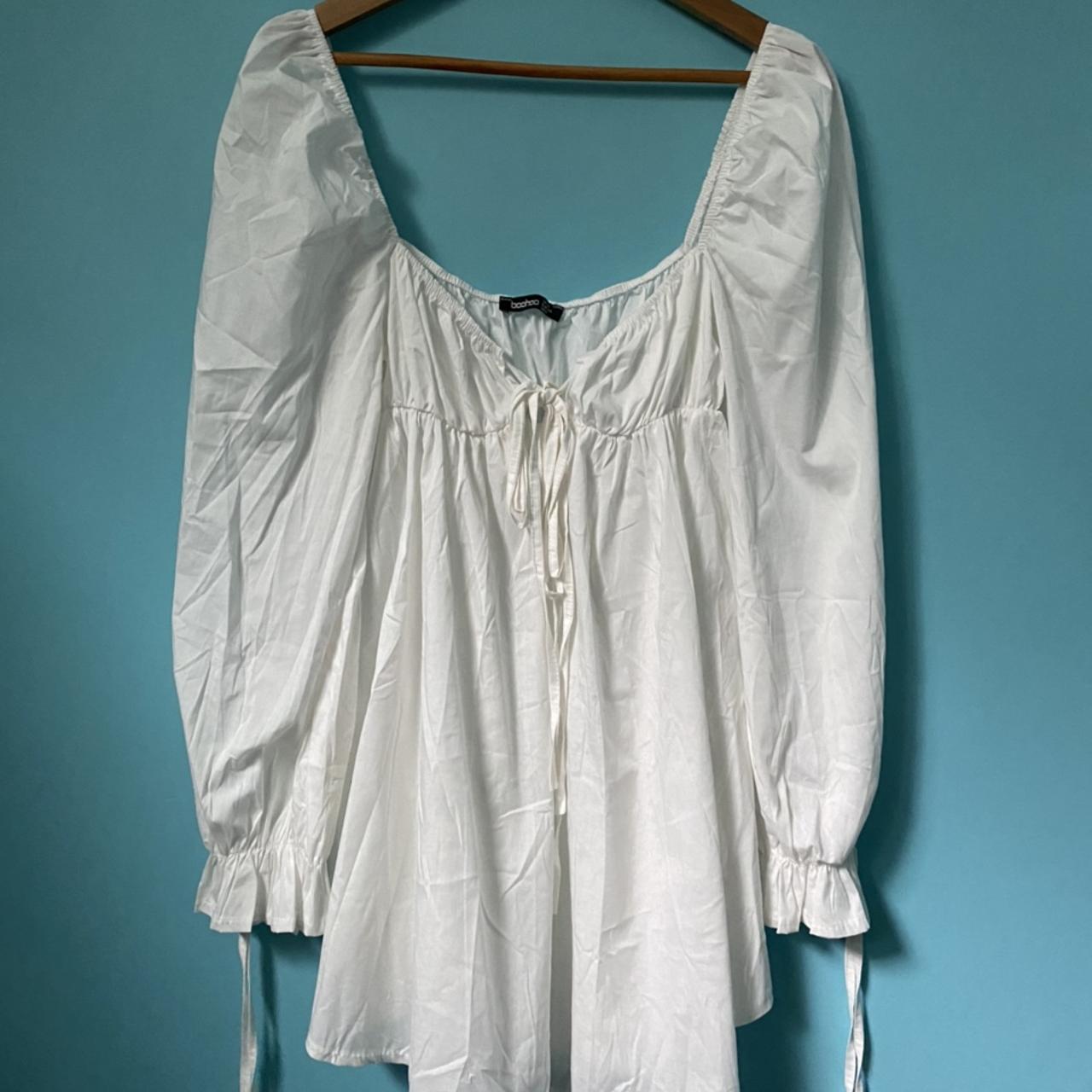 Boohoo white smock dress #boohoo #smockdress - Depop
