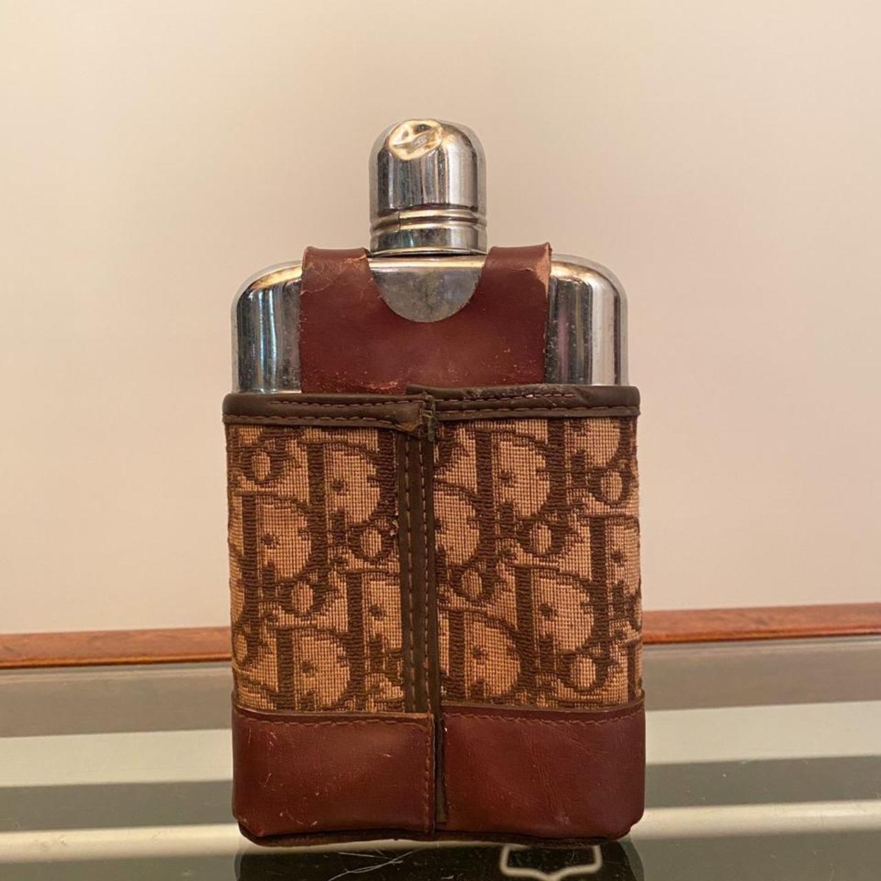 RARE deadstock Vintage Dior Hip Flask. Leather trim... - Depop