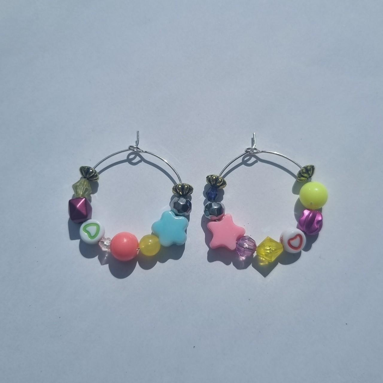 Silver hoop 30mm funky beaded earrings ONE PAIR... - Depop