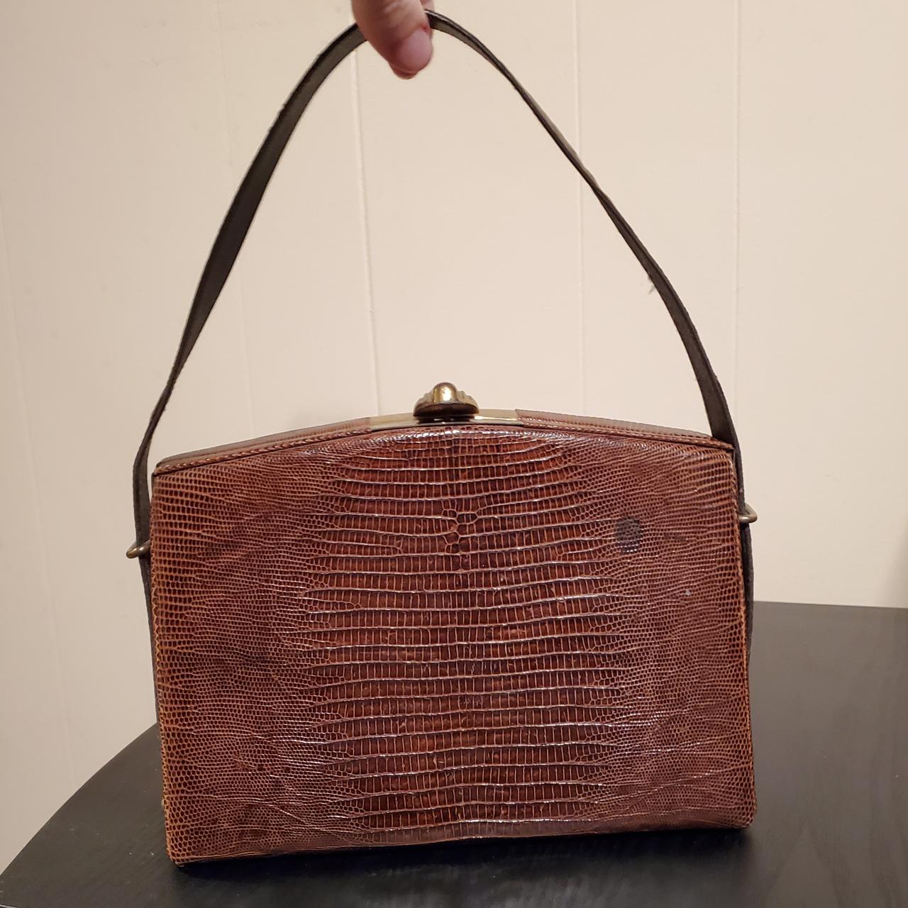 Vintage Faux Alligator/Vinyl purse with a... - Depop