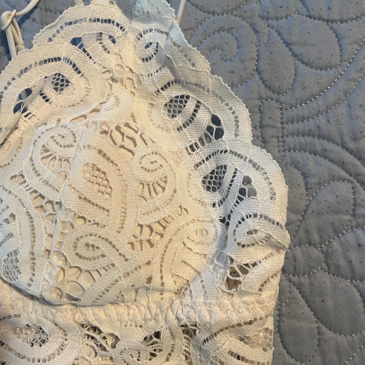 White lace bralette, pads included, lightly worn,... - Depop
