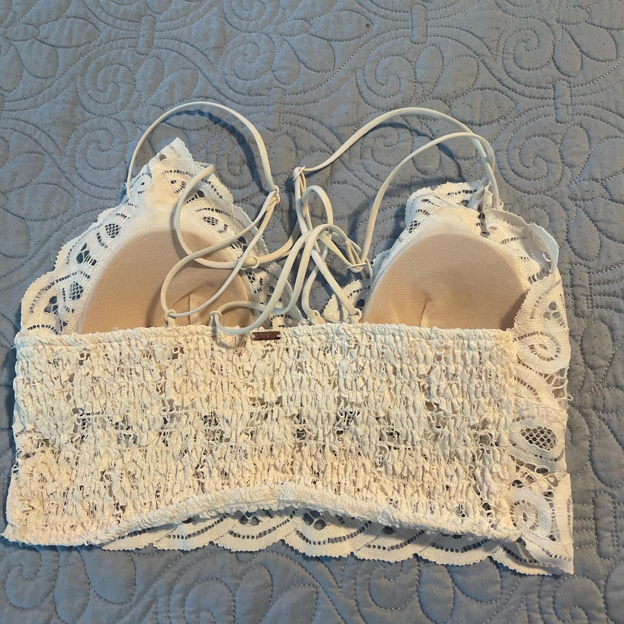 White lace bralette, pads included, lightly worn,... - Depop