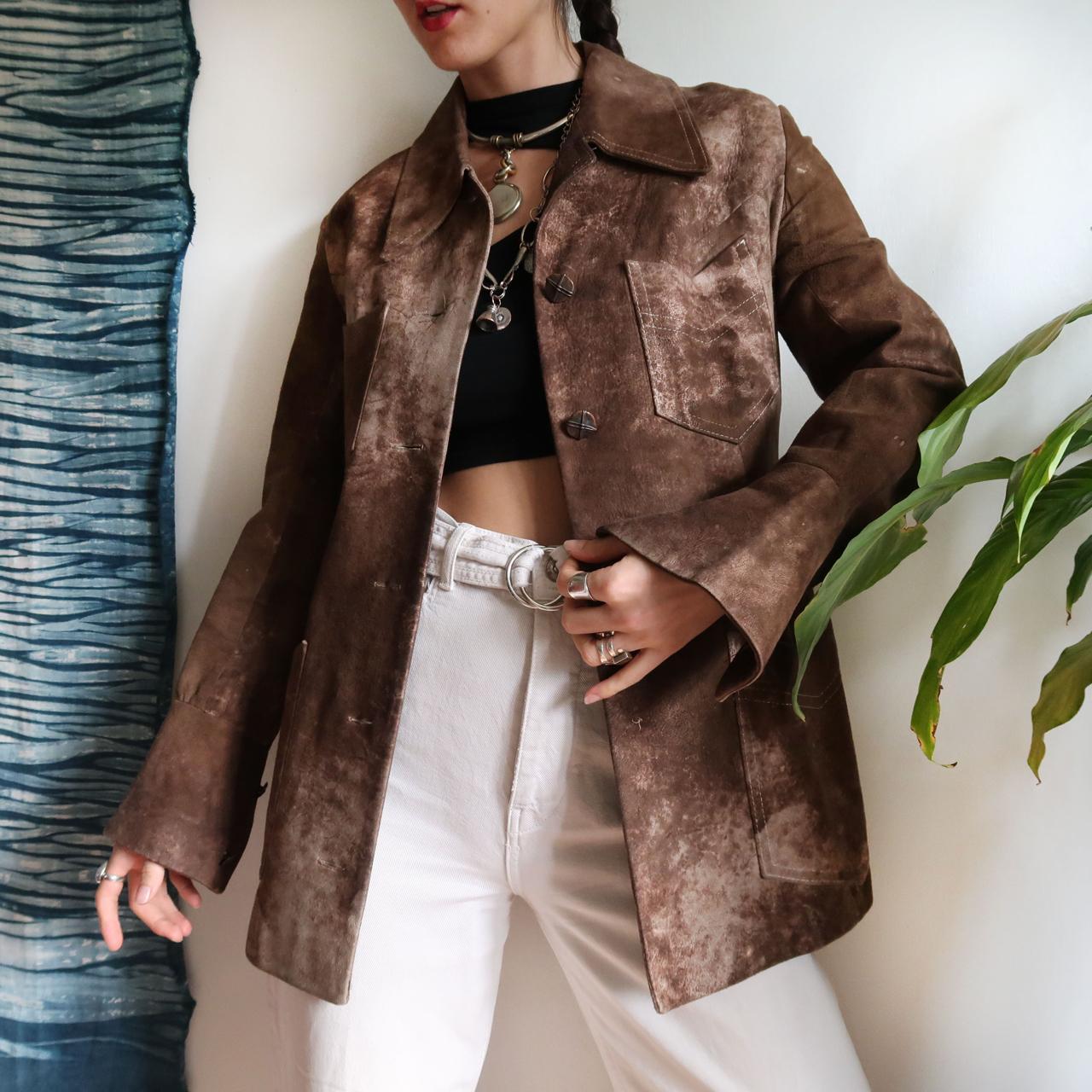 Vintage 1970’s brown mottled leather suede... - Depop