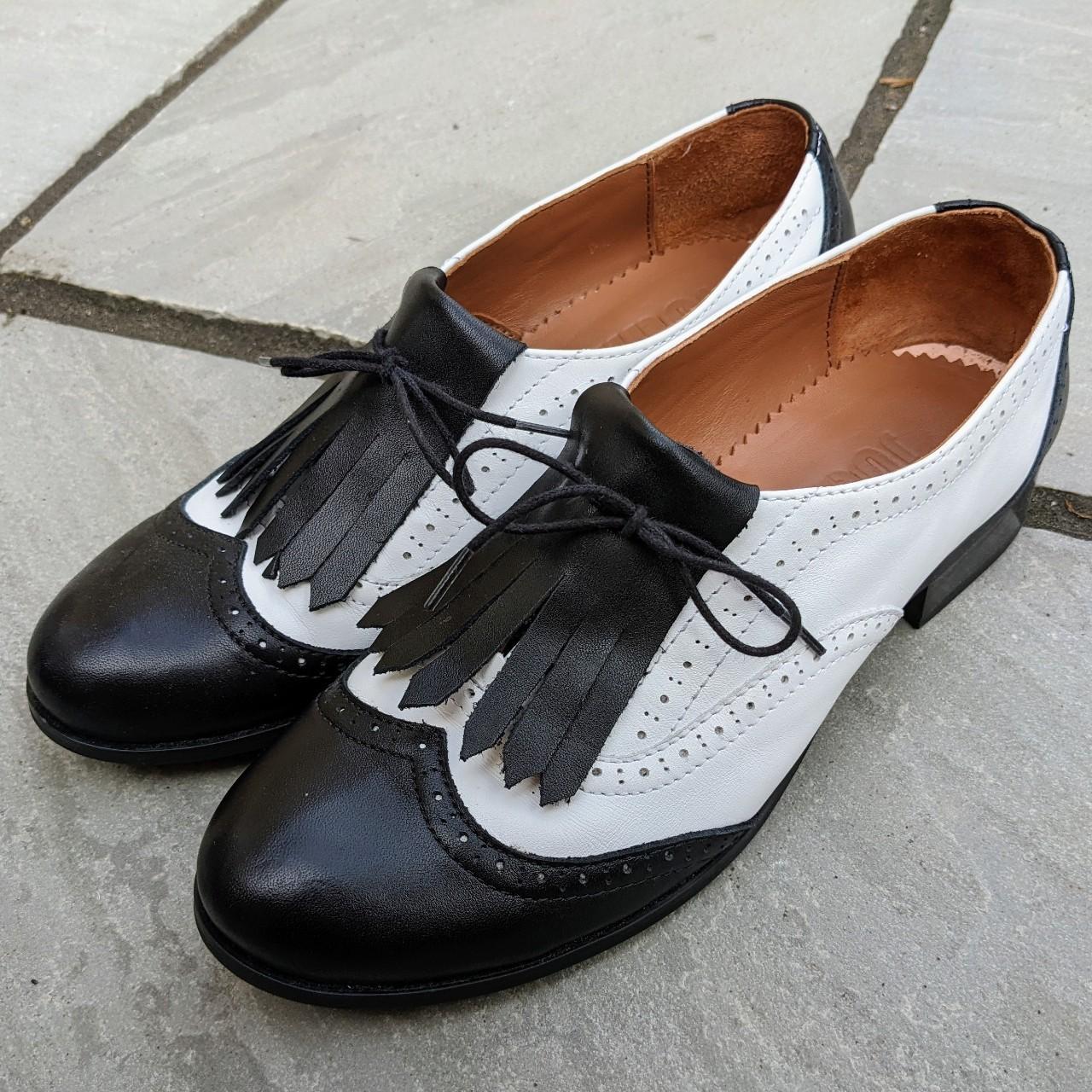 Julia Bo leather shoes, size 6 UK Black and white... - Depop