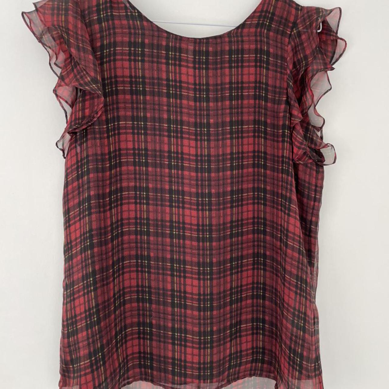 Zara sleeveless blouse with ruffle shoulder Red... - Depop