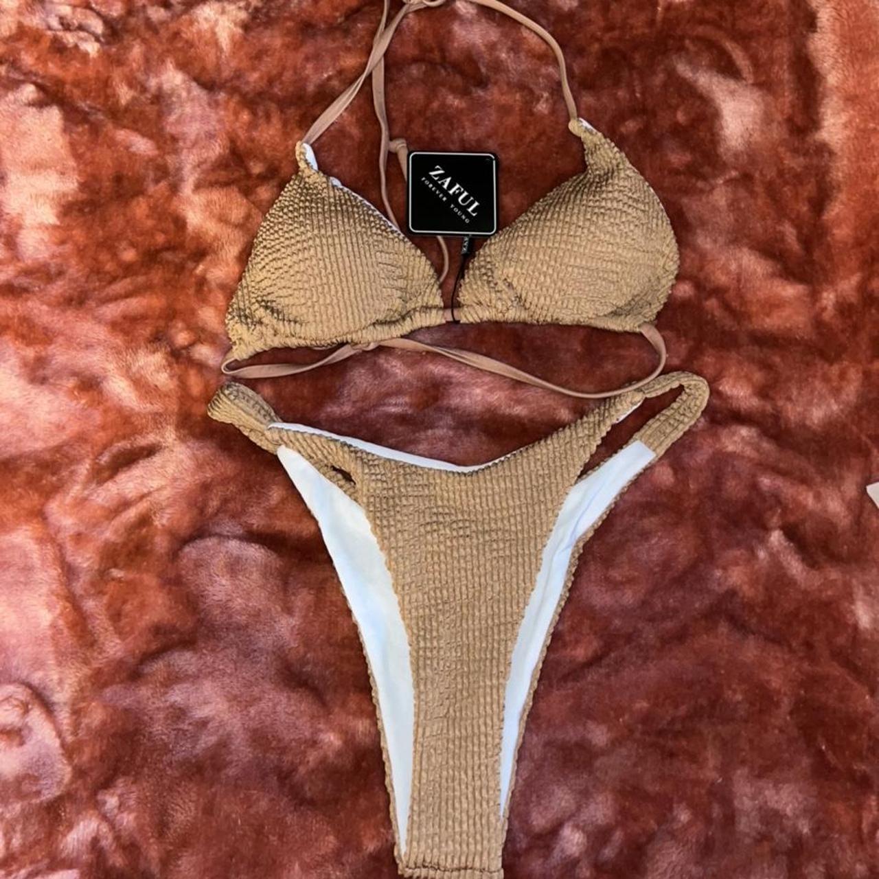 Brown/Tan crinkle Zaful bikini Brand new with tags... - Depop