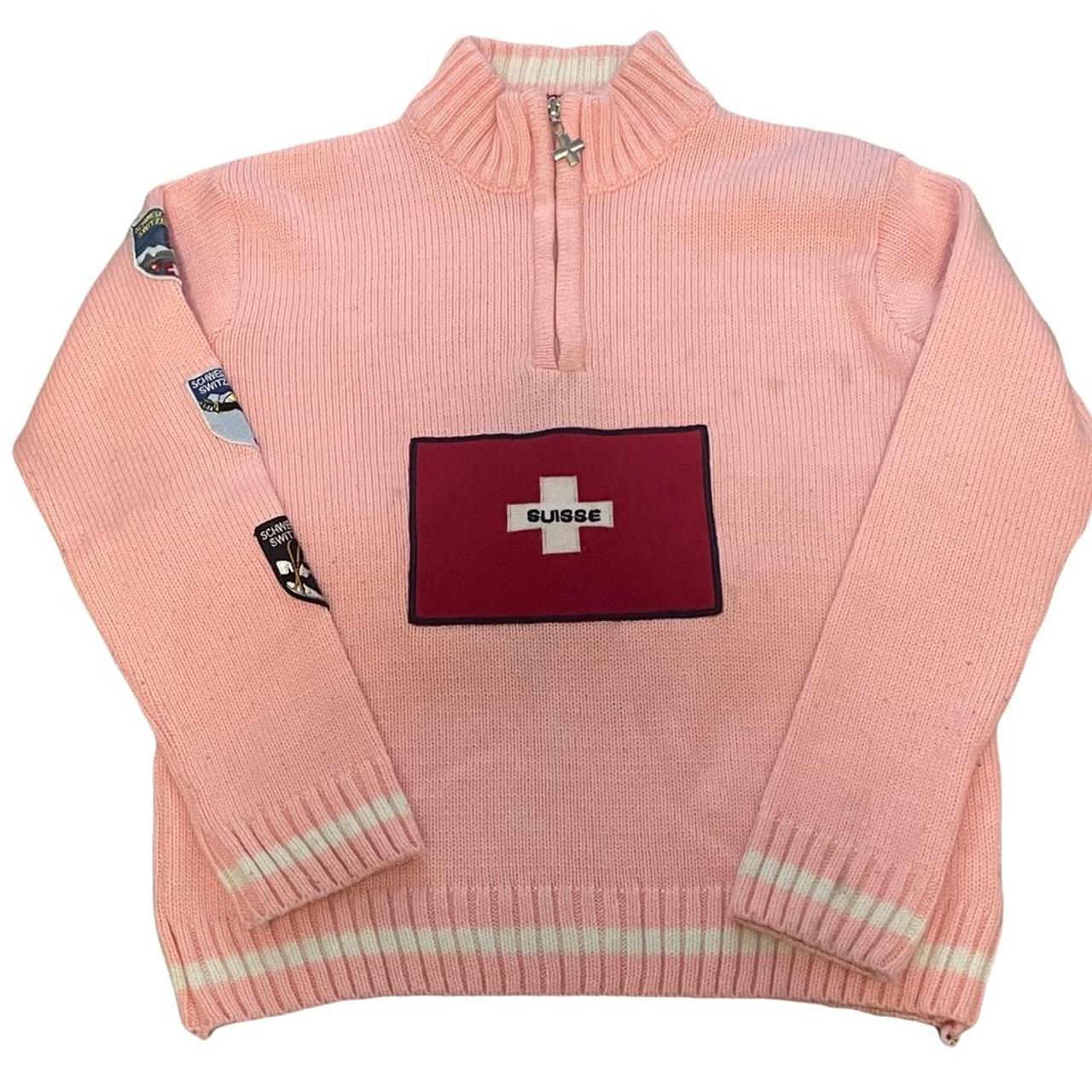 swiss sweater patches on sleeve size: s-m small... - Depop