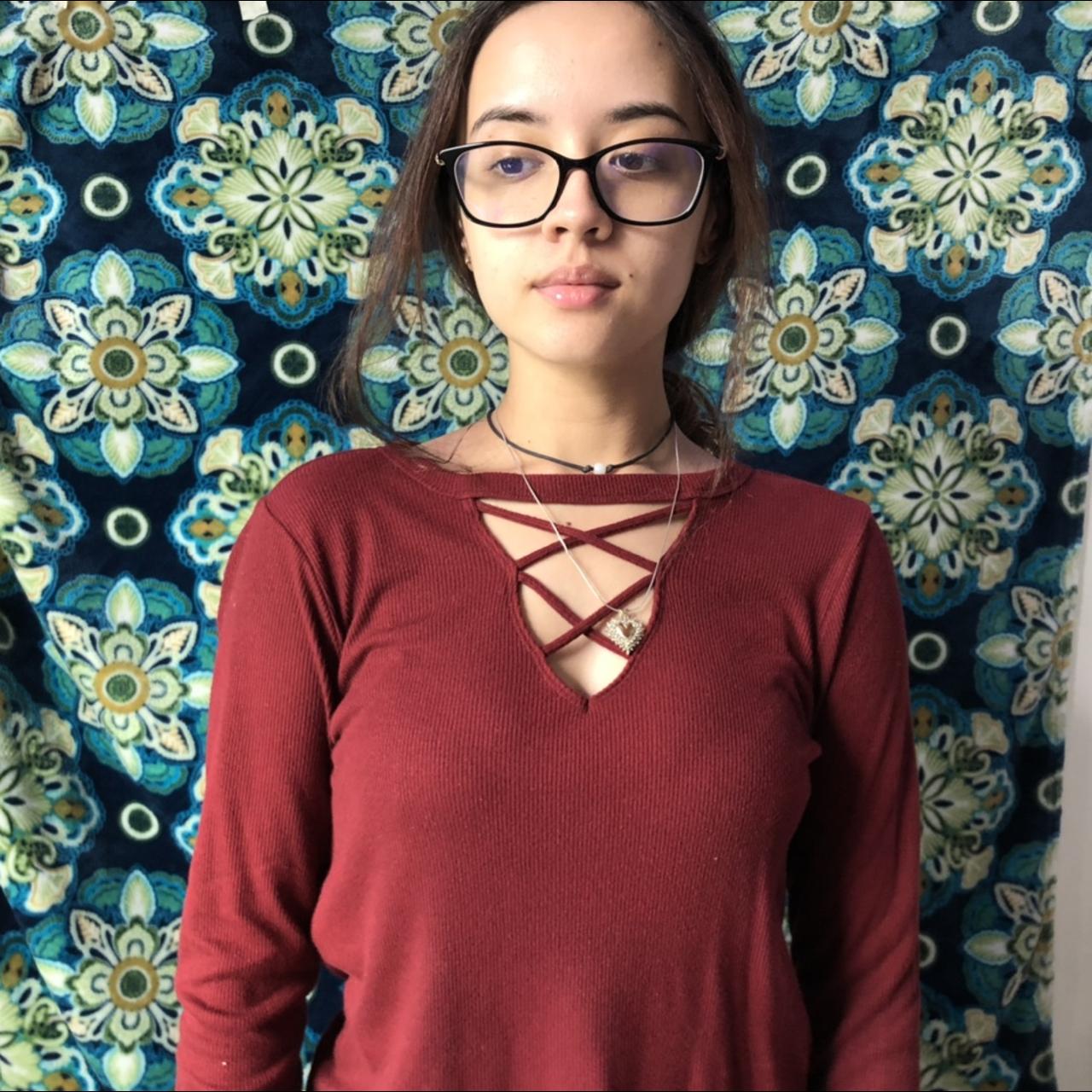 Maroon cross cropped tee - Depop