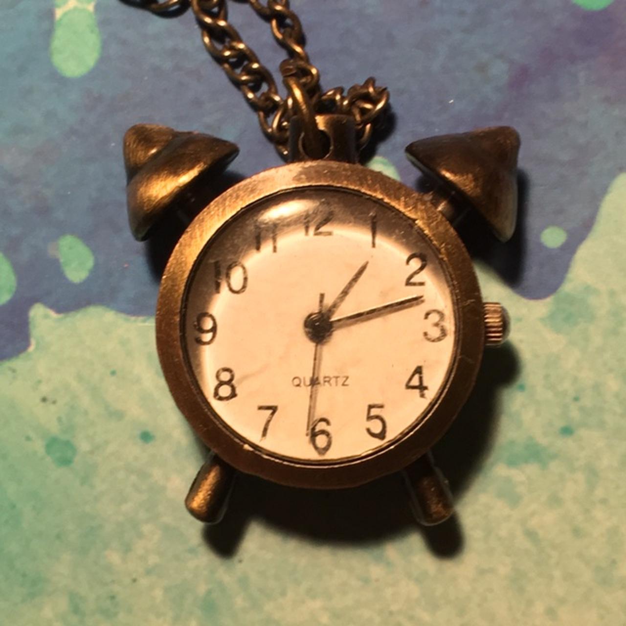 Brass alarm clock pendant necklace 🕰 This clock is... - Depop