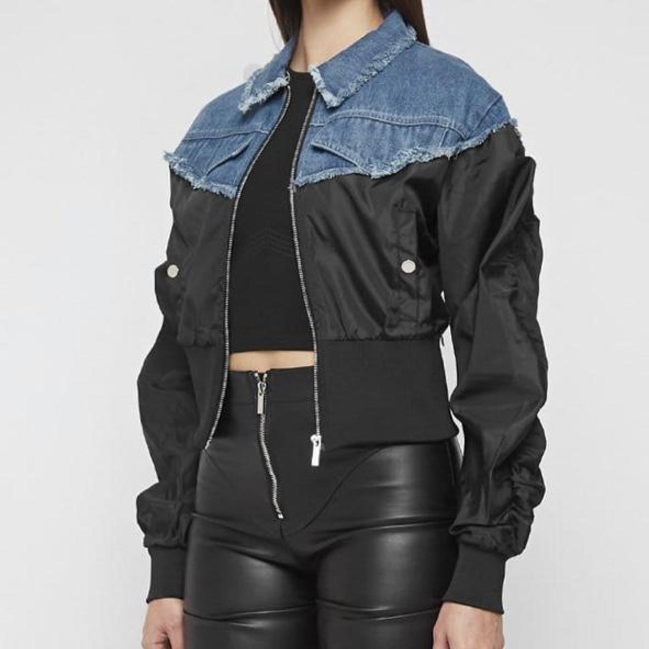 MDV half bomber half denim jacket, size 8, worn a... - Depop