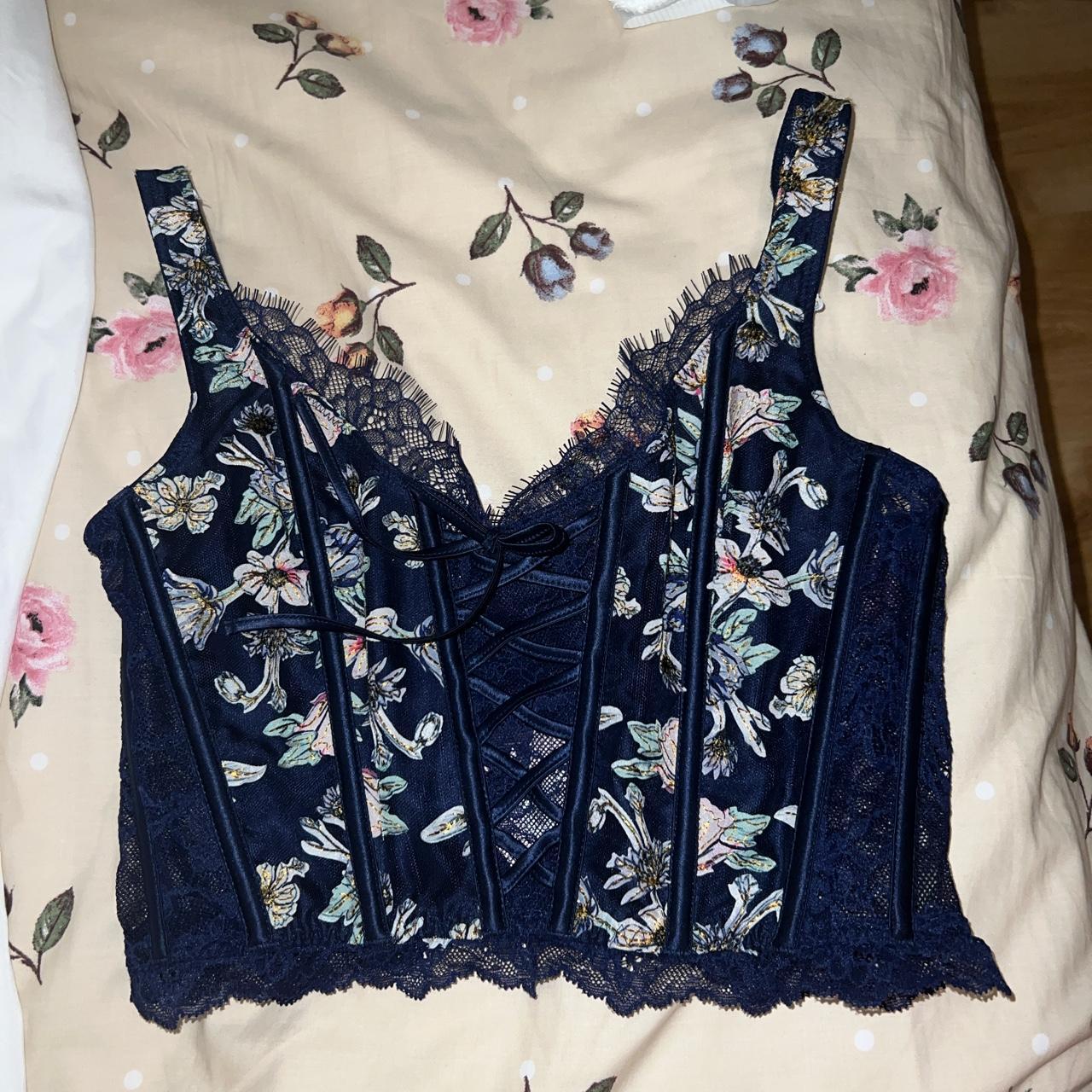 Victoria secret dream angels floral navy lace detail... - Depop