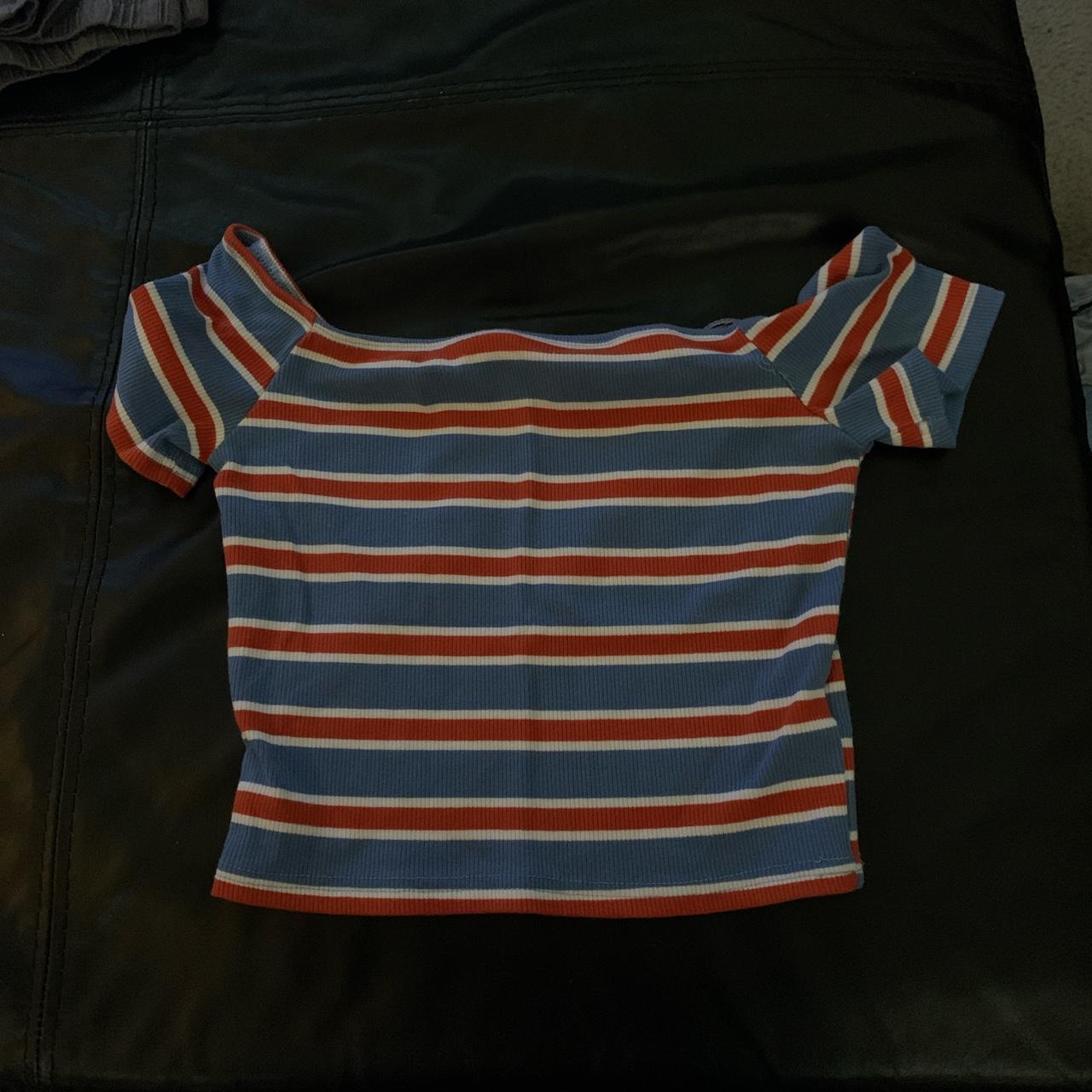 Red, white and Blue off the shoulder top Very cute,... - Depop