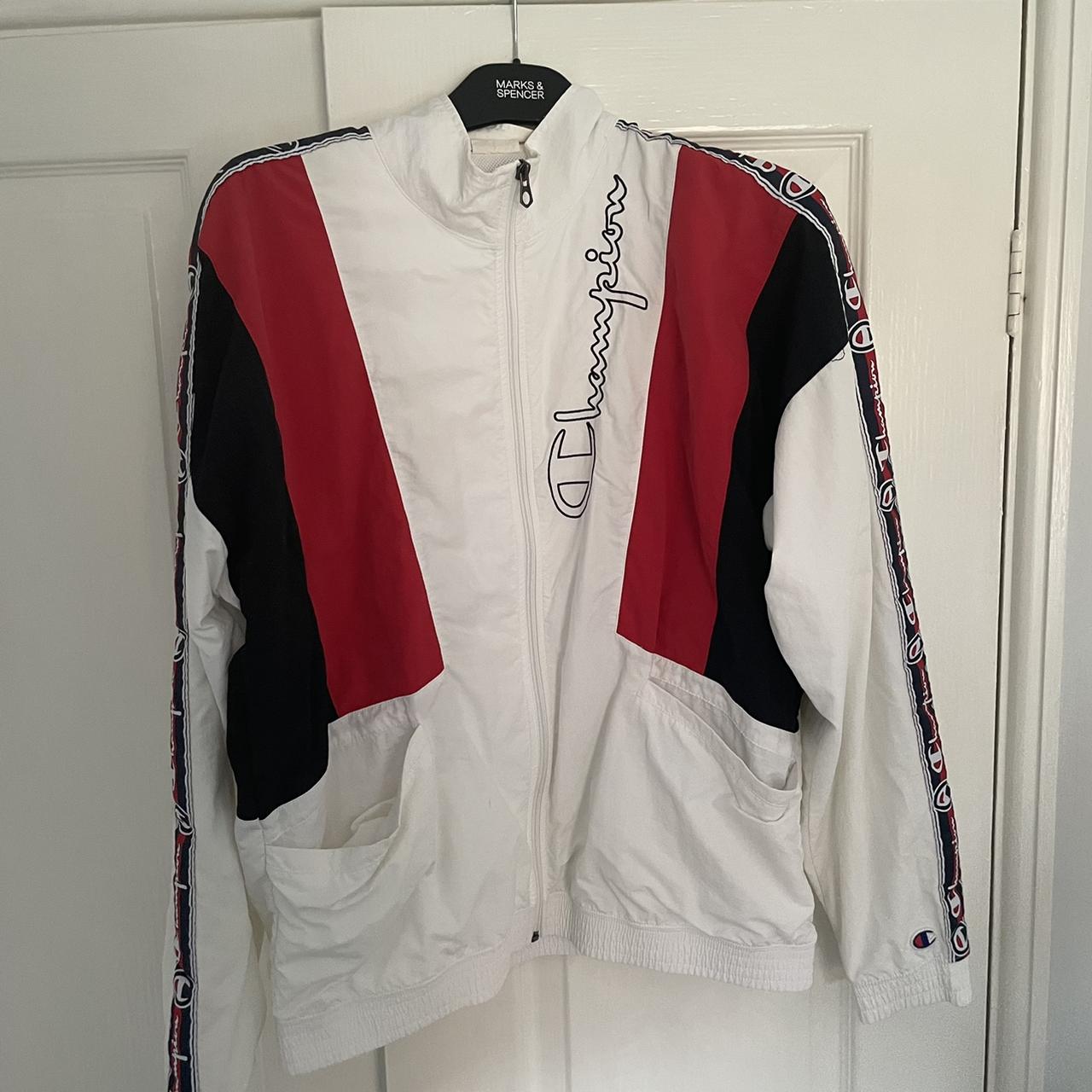 White champion track jacket🧥 Size: M Worn but In... - Depop