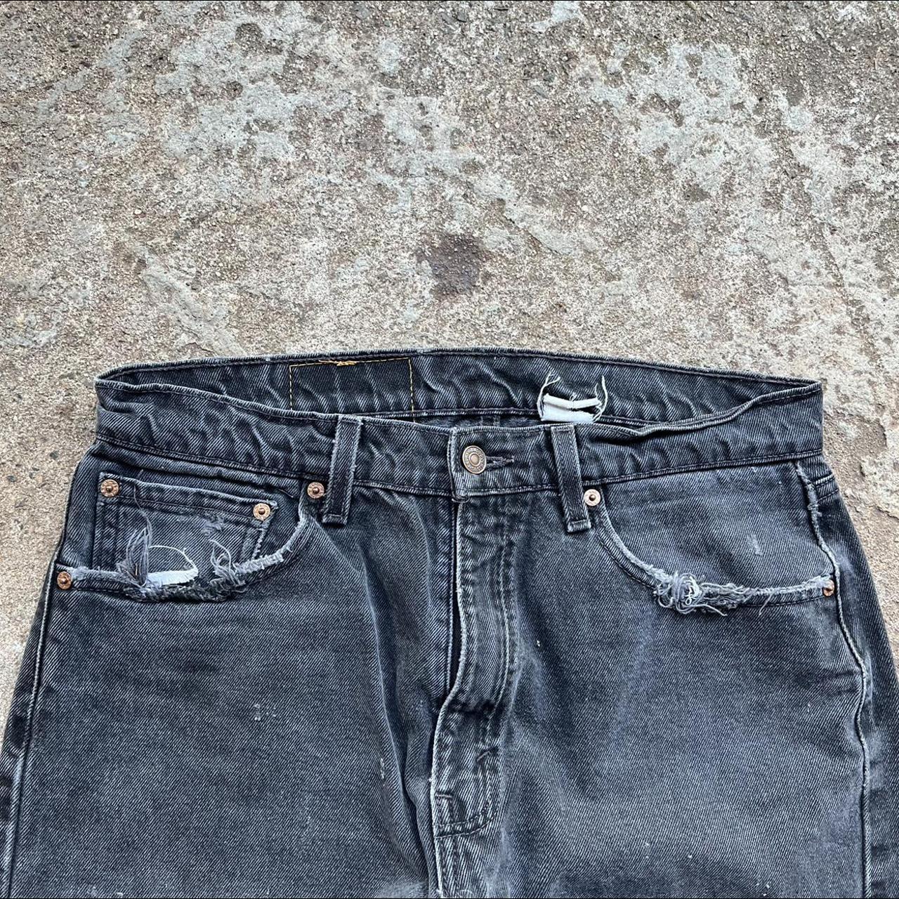 vintage levi 505 darkwash grey distressed denim... - Depop