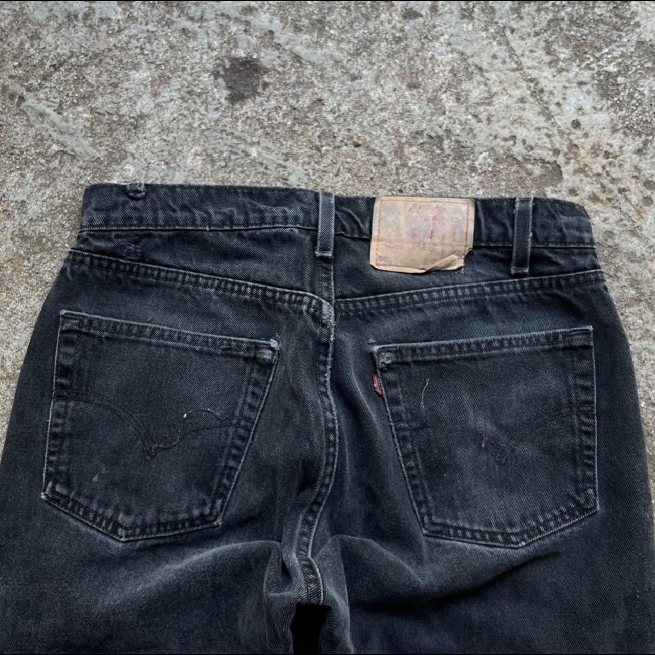 vintage levi 505 darkwash grey distressed denim... - Depop