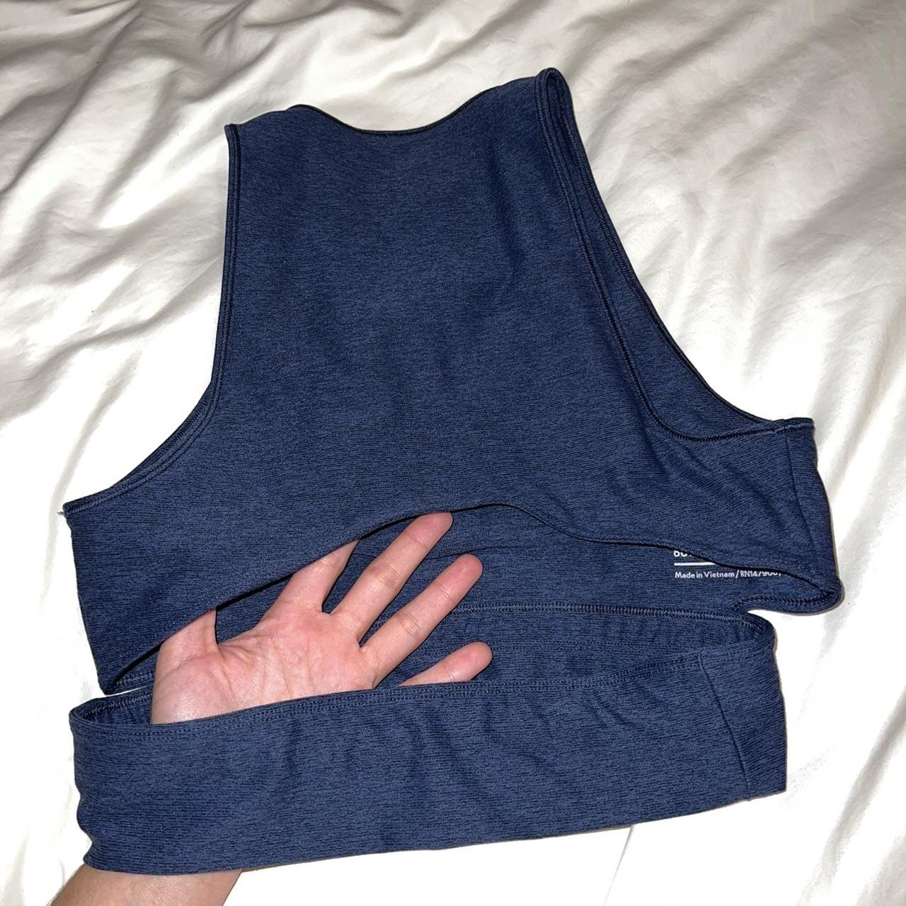 Outdoor voices navy blue slash open back top... - Depop