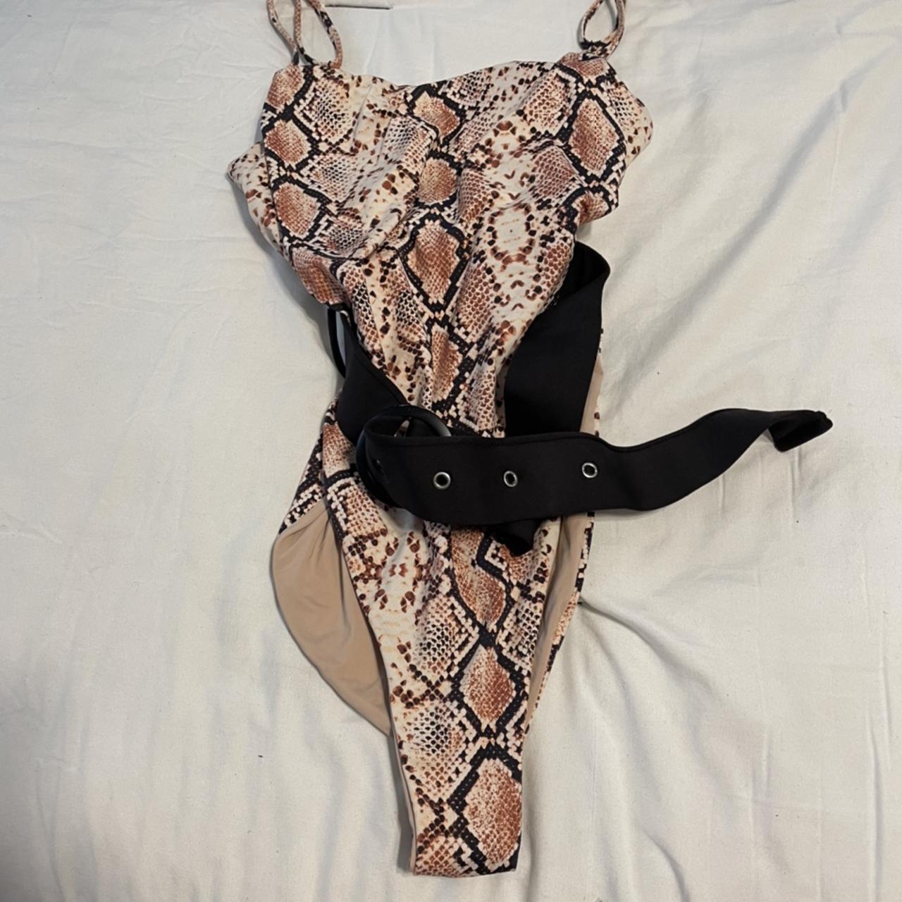 Aqua snakeskin belted high wasted swim suit. Only... - Depop