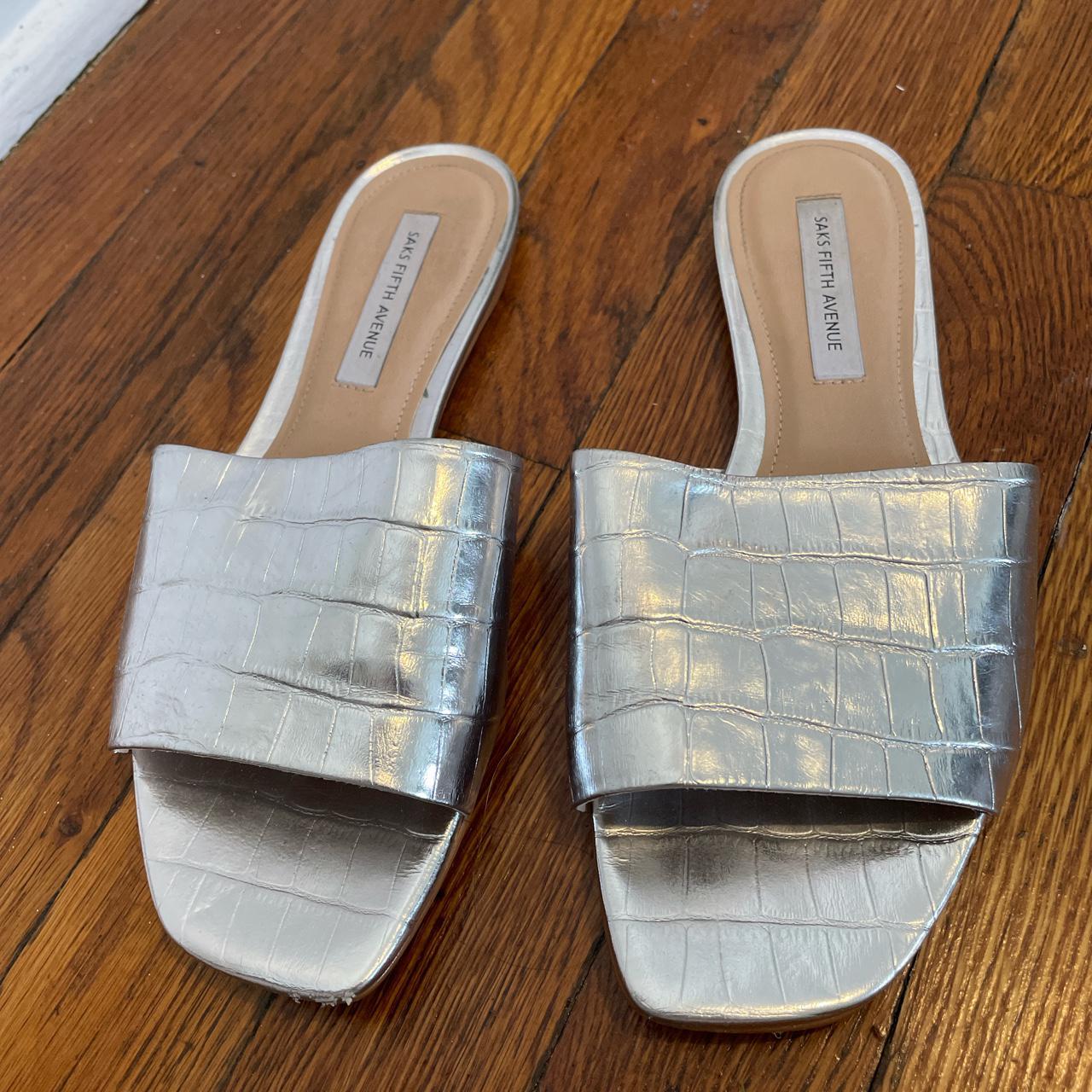 Saks fifth ave silver slides , size 6 - Depop