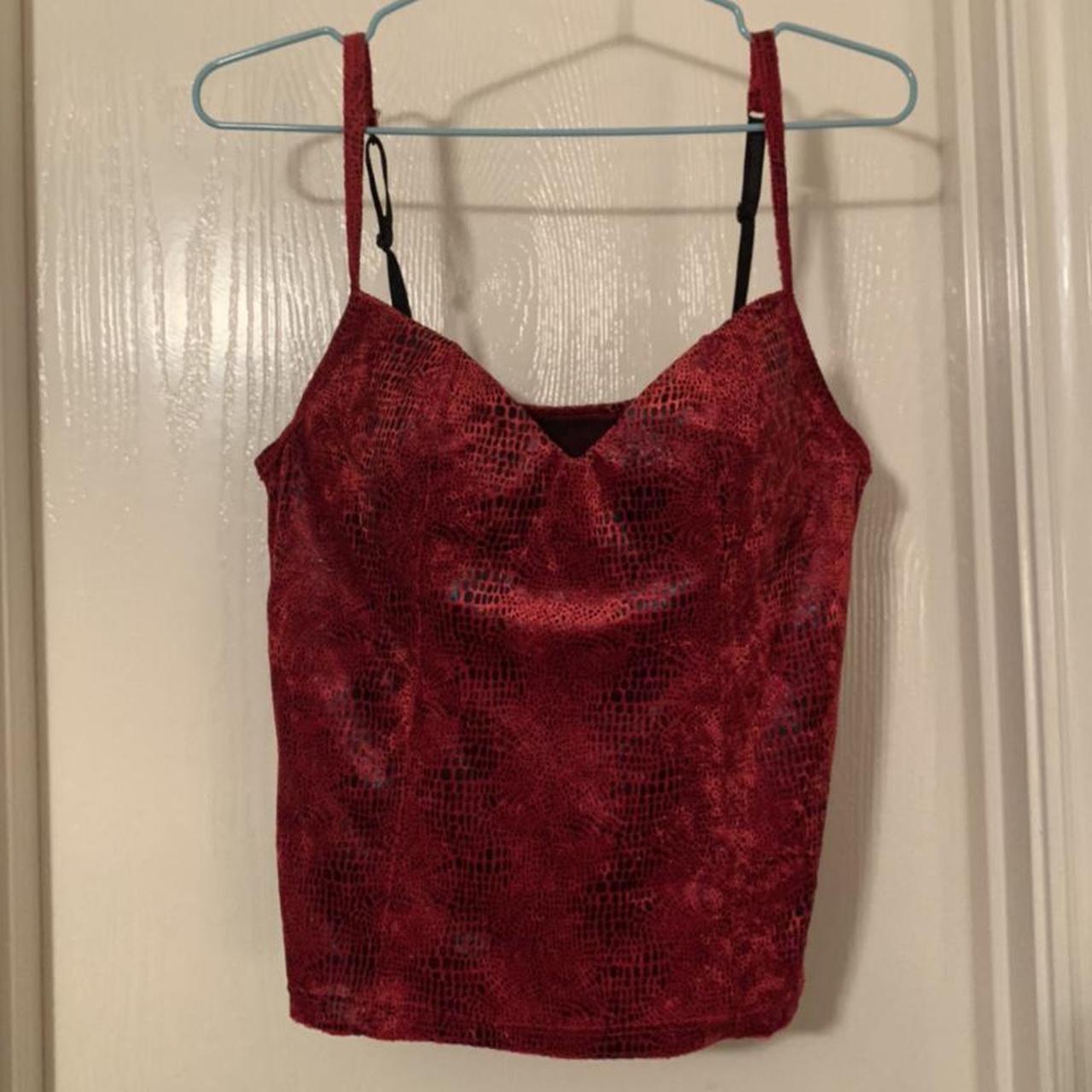 - deep red snake print bustier tank top with... - Depop