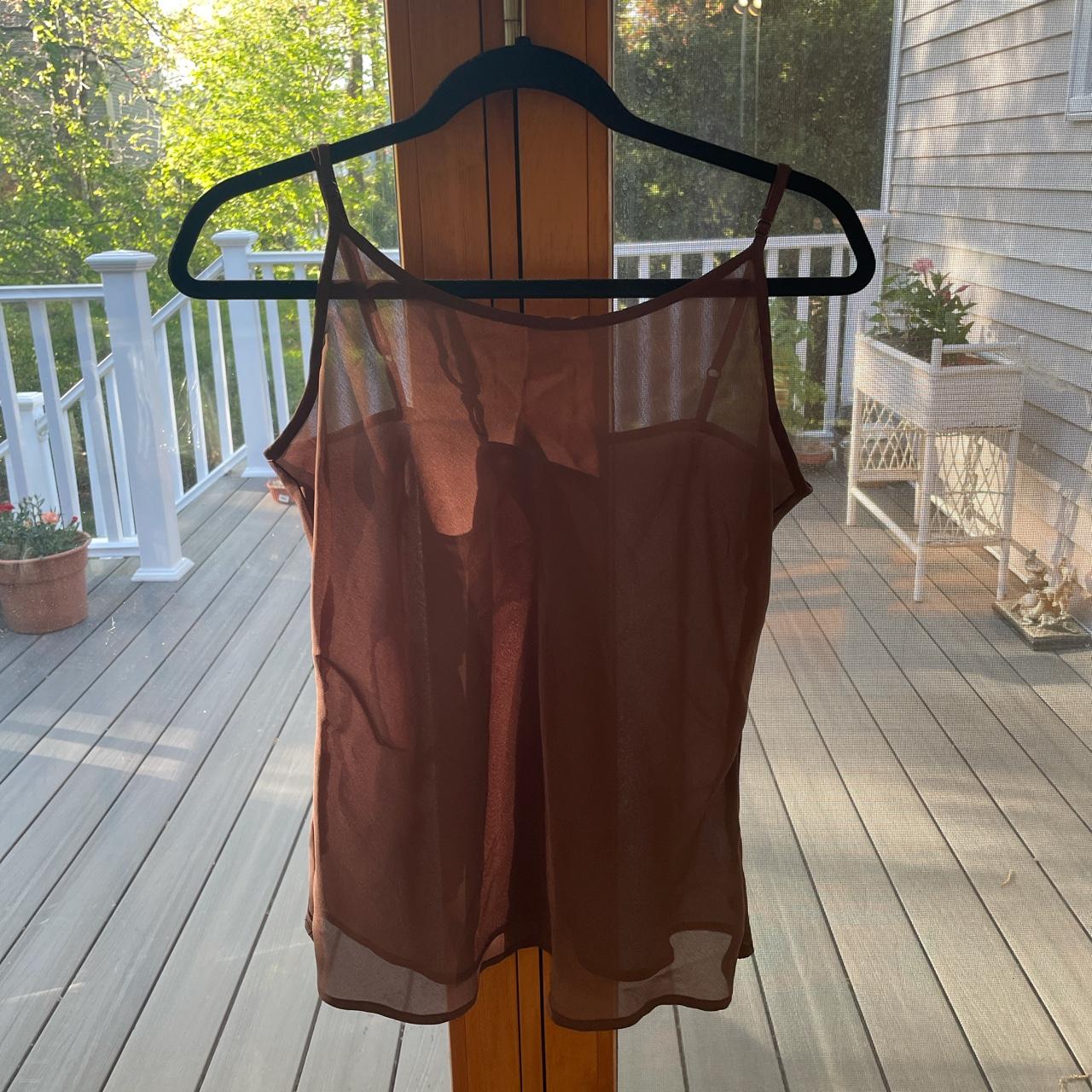 Vintage Y2K Sheer Brown Sheer Top - free... - Depop