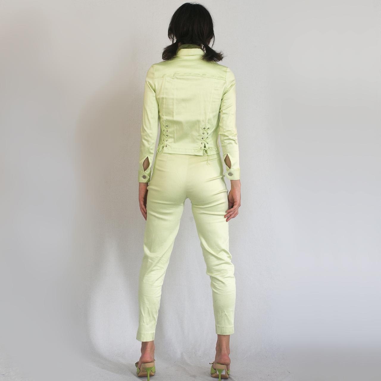 Muted lime 2 piece jacket and cigarette pant.... - Depop