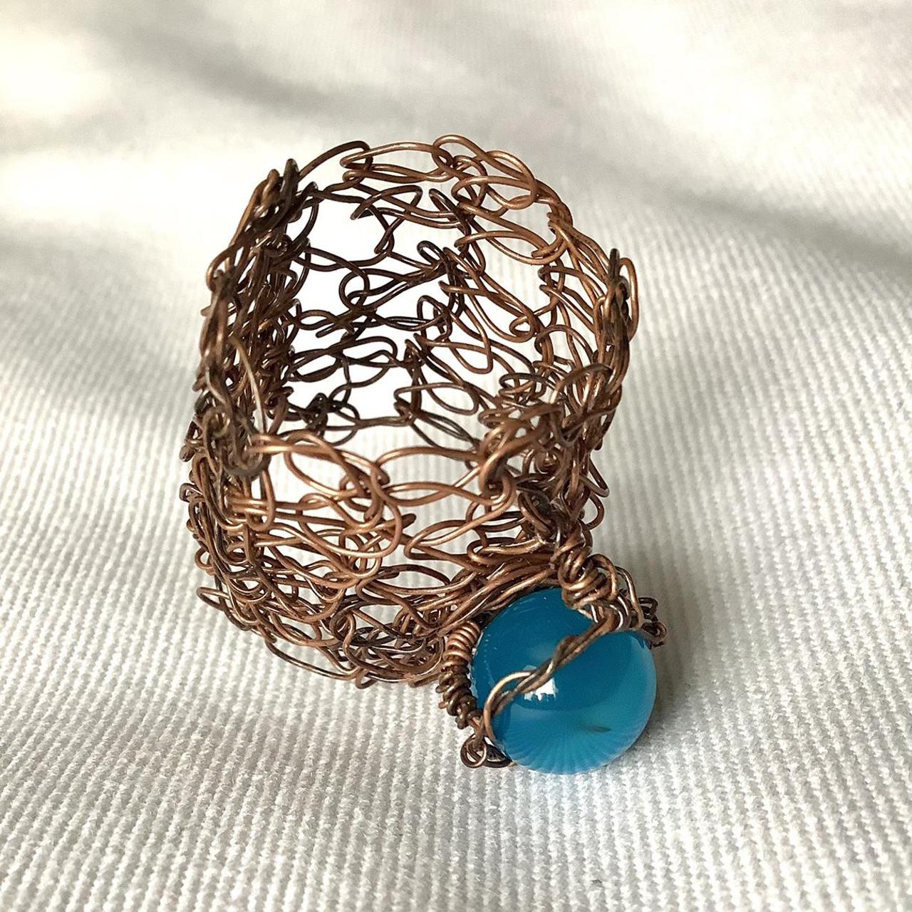 This ring is crocheted with antique look copper wire... - Depop