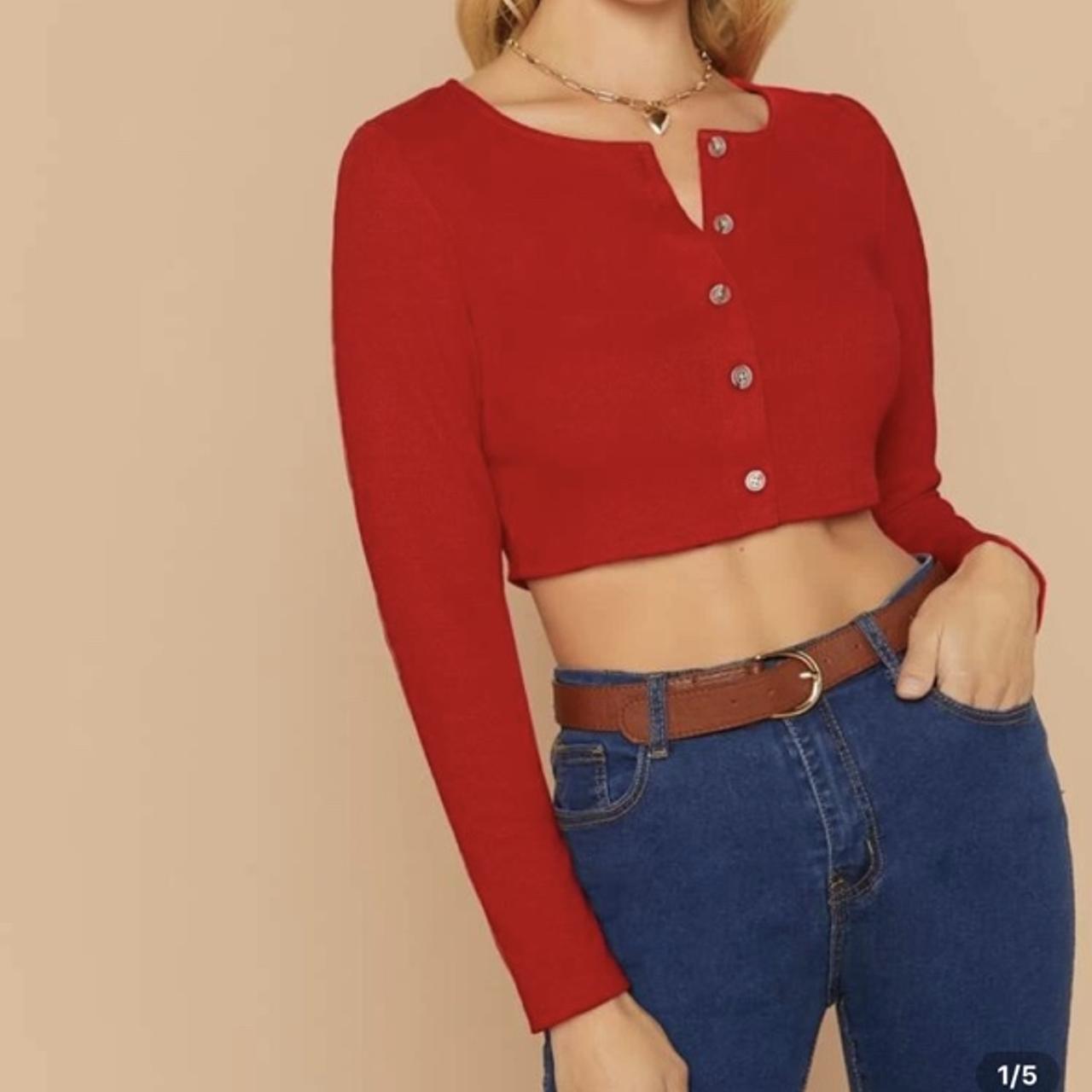 Brand new red button crop top from Shein size XS - Depop