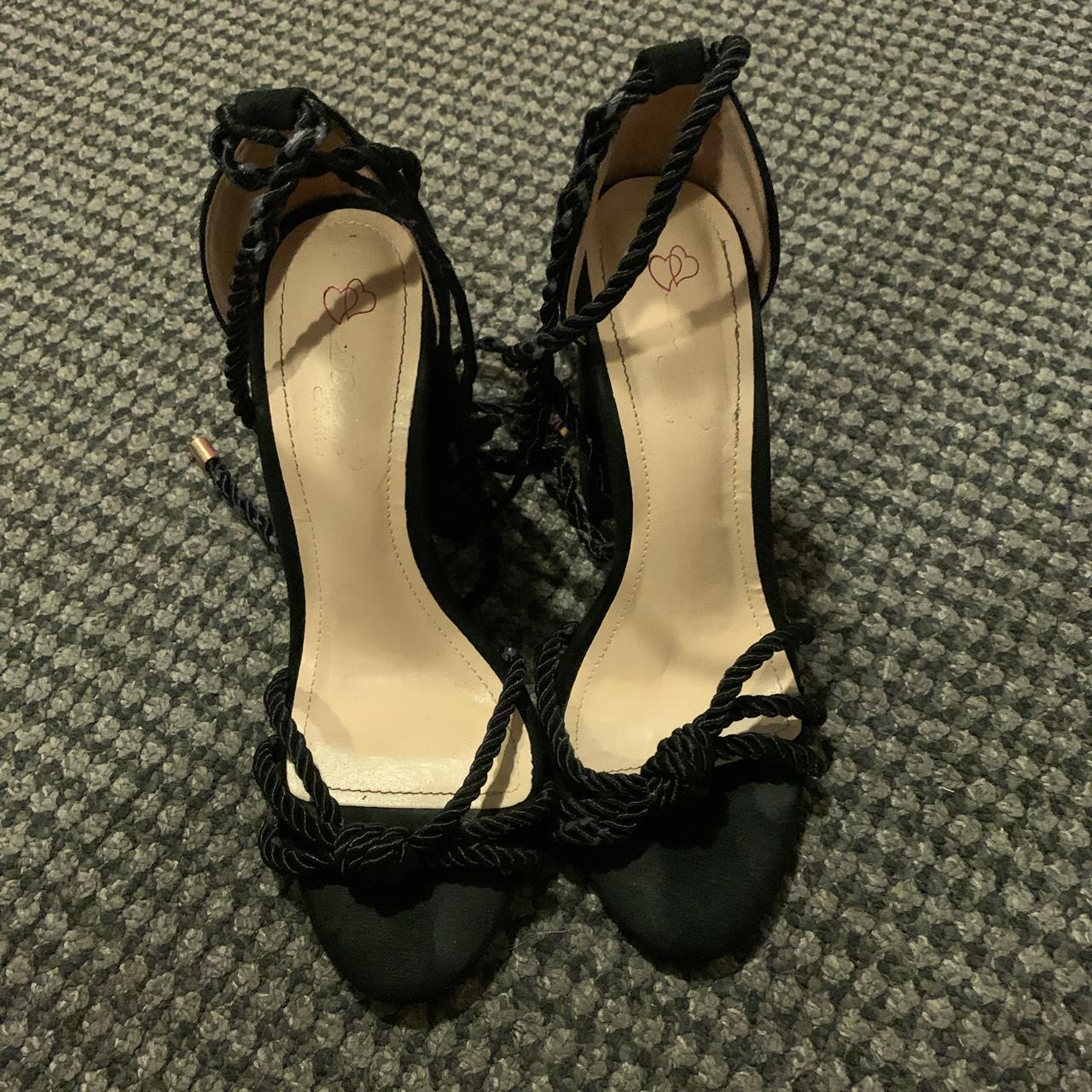 Black rope tie up heels size 9 - Depop