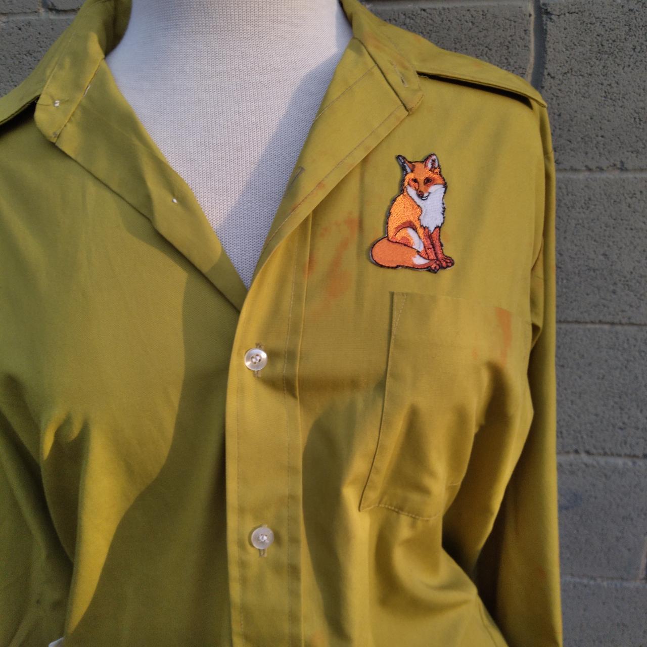 true vintage olive green work shirt with quilt patch... - Depop