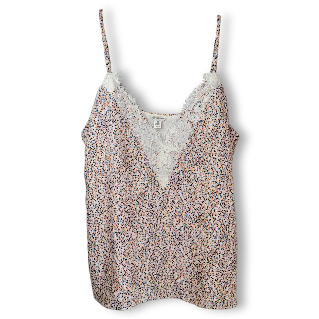 Versona Confetti Silk & Lace Flowy Top Size Women's... - Depop