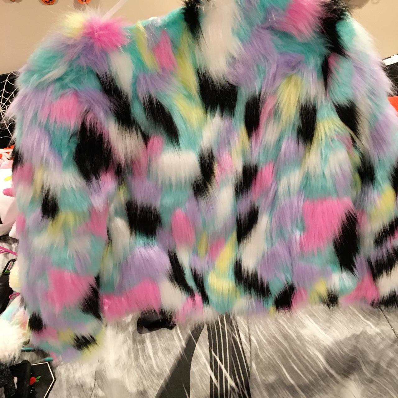 Faux fur jacket super cute worn once. Size medium... - Depop