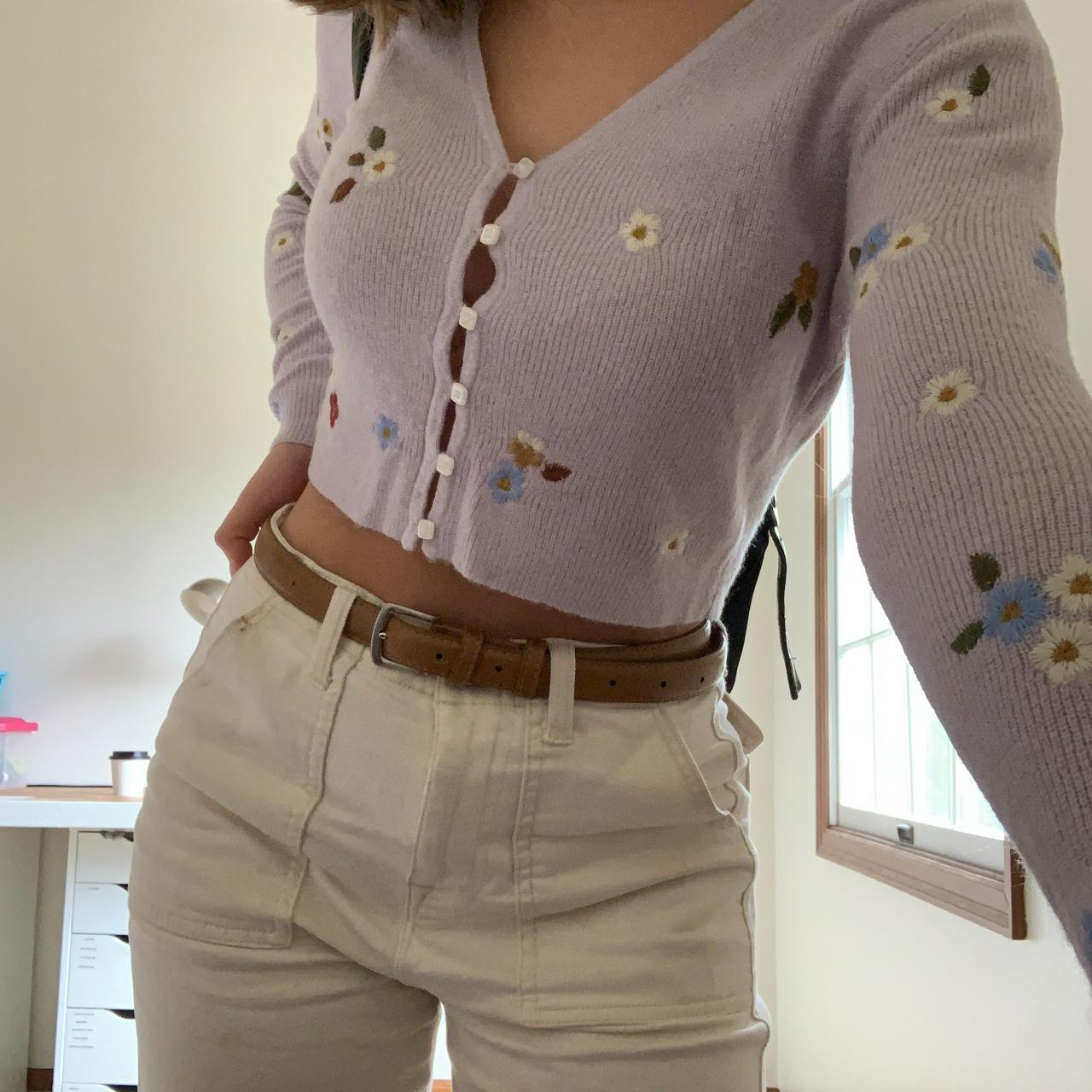 Light purple cropped button sweater. Little... - Depop